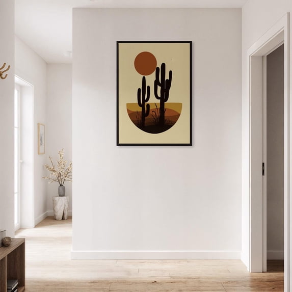 Desert Cactus Sunset Wall Art, Minimal Boho Landscape Decor, Stretched ...