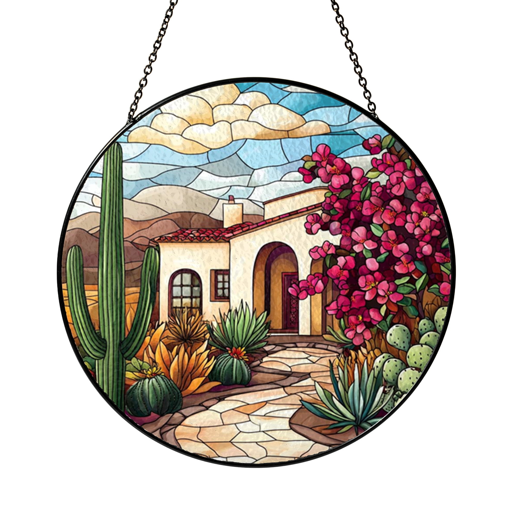 Desert Cactus Villa Stained Glass Suncatcher – Window Hanging for ...