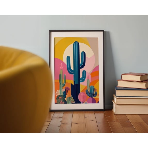 Desert Cactus Wall Art Pink Saguaro Desert Landscape Boho Southwest ...