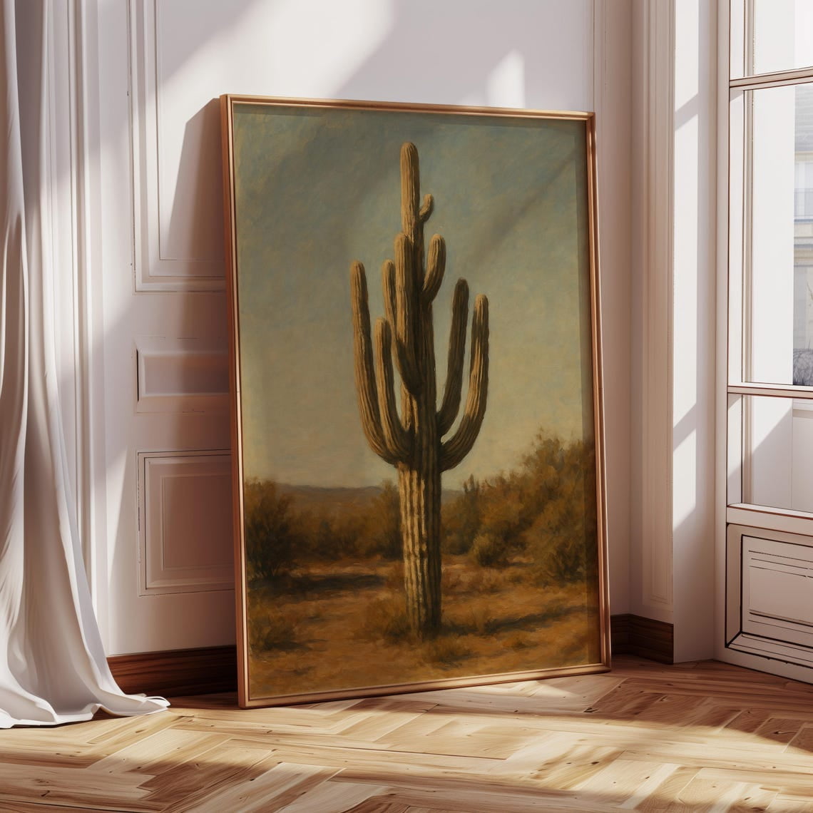 Desert Cactus Wall Art – Vintage Oil Painting Of Saguaro In Southwest ...