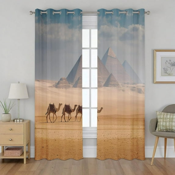 Desert Camel Pyramid Grommet Curtains Window, Ancient Egyptian ...