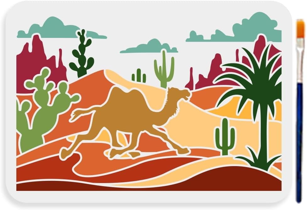 Desert Camel Stencil 11.7×8.3inch Large Desert Landscape Stencils with ...