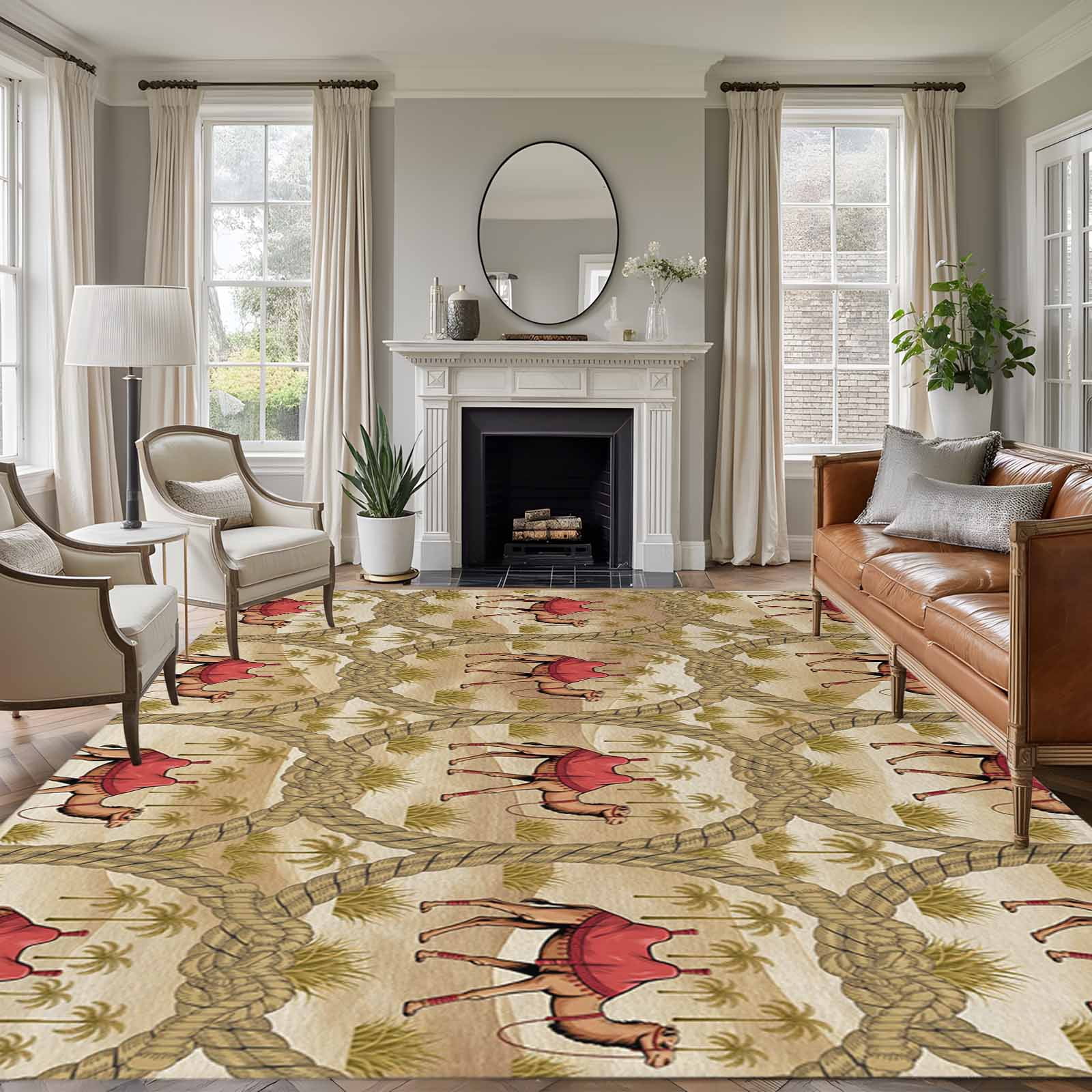 Desert Camels Area Rug 5x7 Washable Rug Non Slip Tropical Palm Trees ...