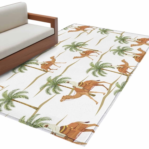 Desert Camels Area Rugs Collection 3'x5', Tropical Date Palm Trees ...
