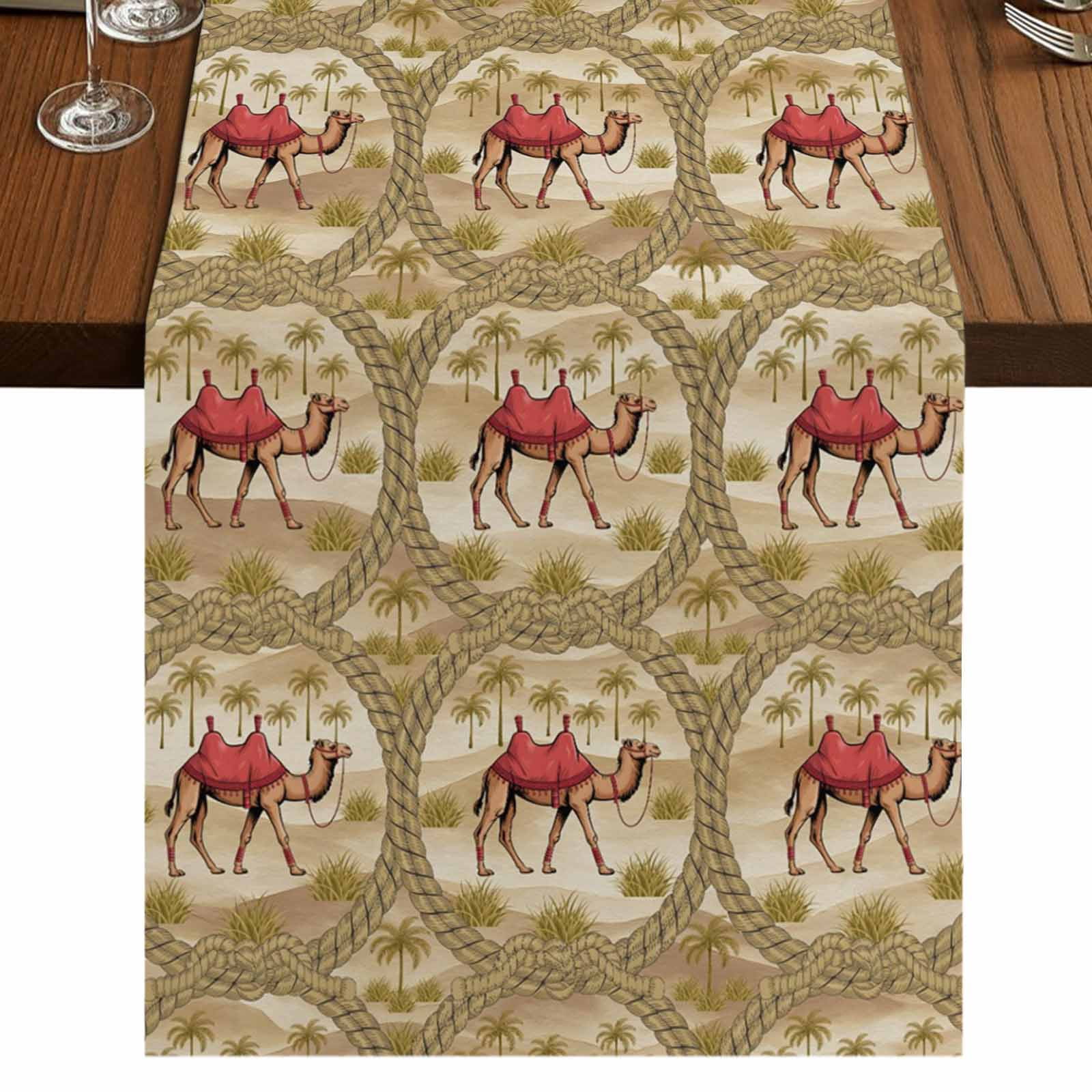 Desert Camels Burlap Cotton Table Runner 13x90 Inches Long, Tropical ...