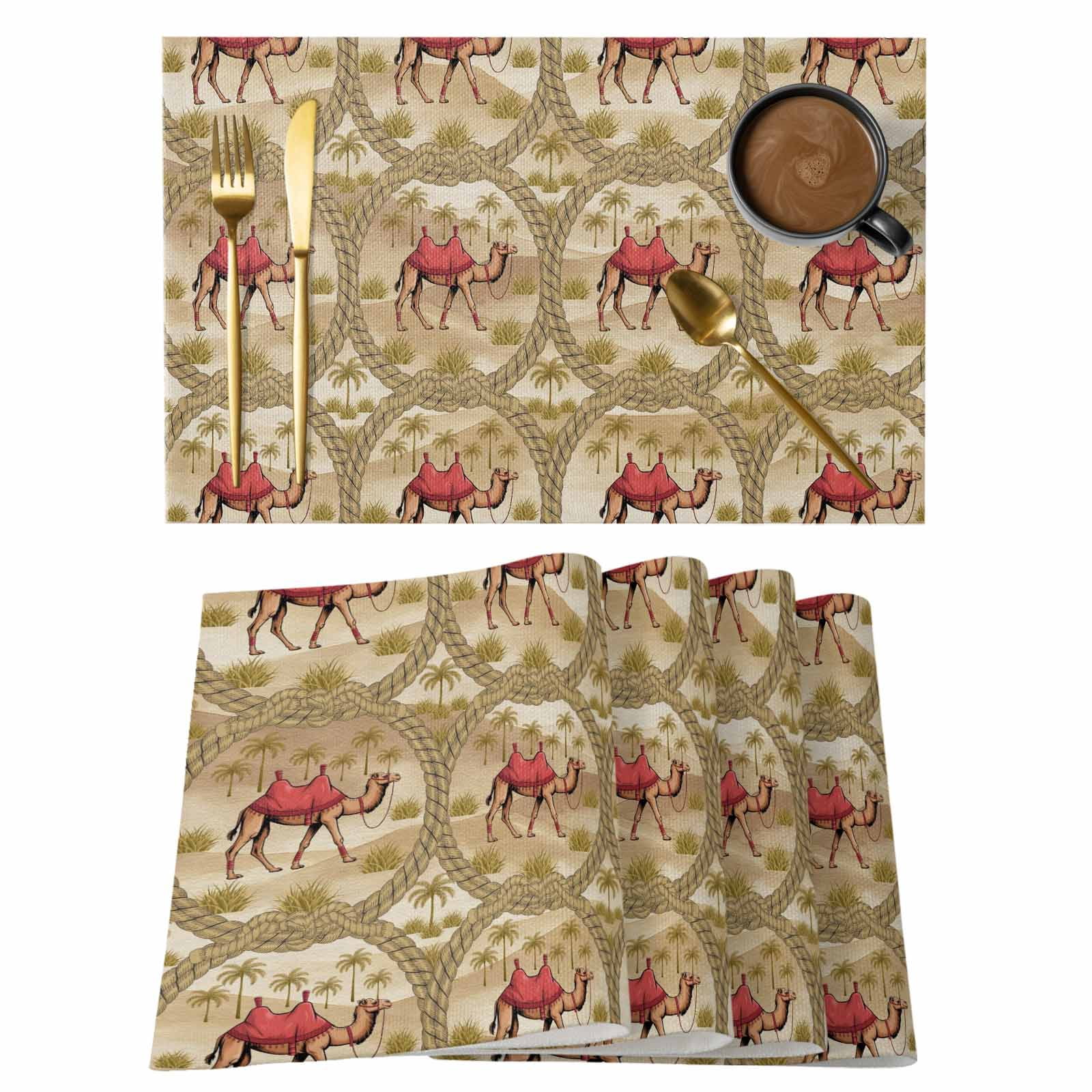 Desert Camels Placemats Set of 4 Tropical Palm Trees Sand Cords Brown ...