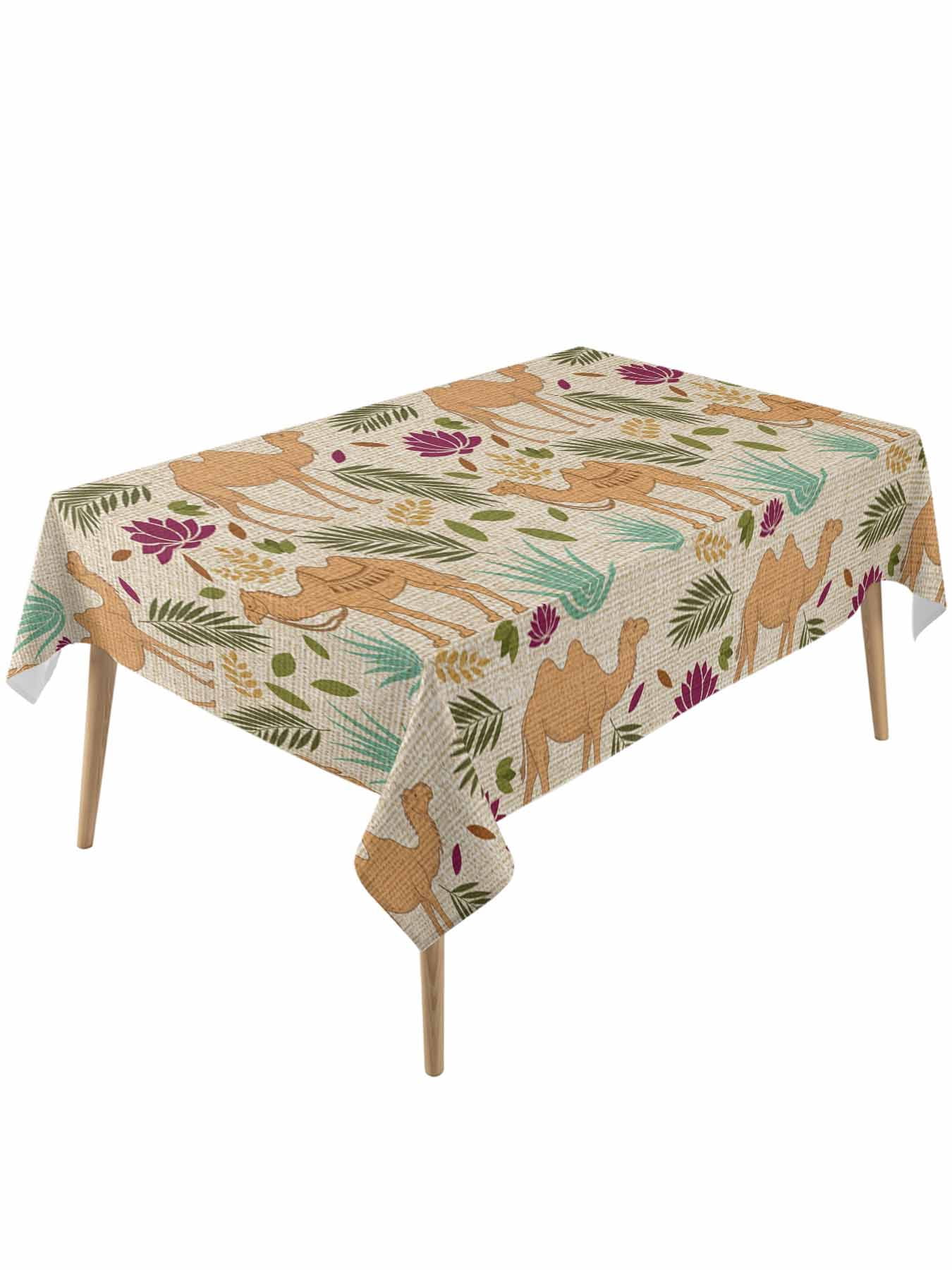 Desert Camels Rectangle Tablecloth, Vintage Sand Animals Aloe Vera ...