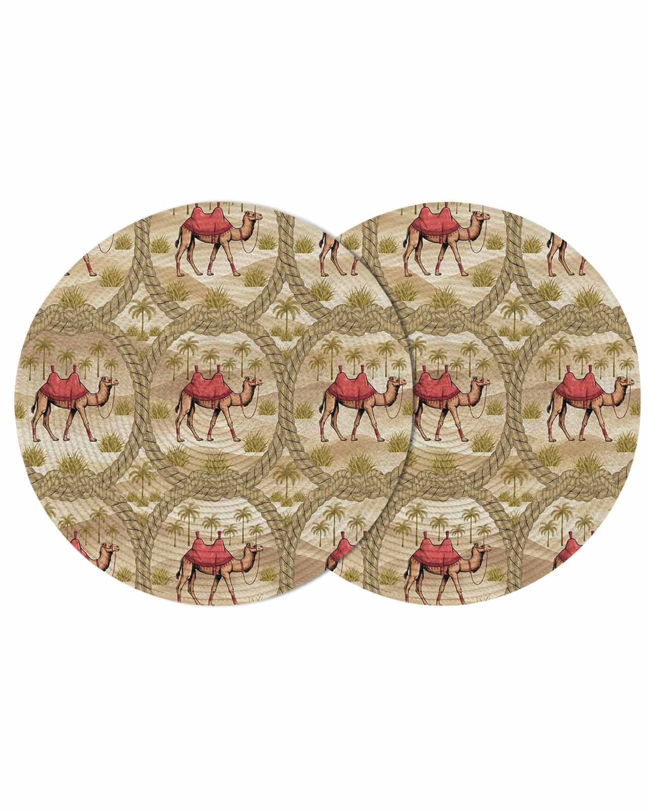Desert Camels Round 13 Inch Placemats Set of 2, Tropical Palm Trees ...