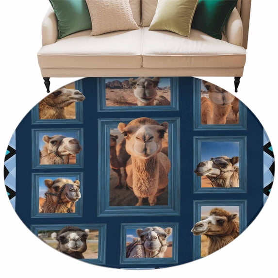 Desert Camels Round Area Rugs Collection 6', Wildlife Brown Animals ...