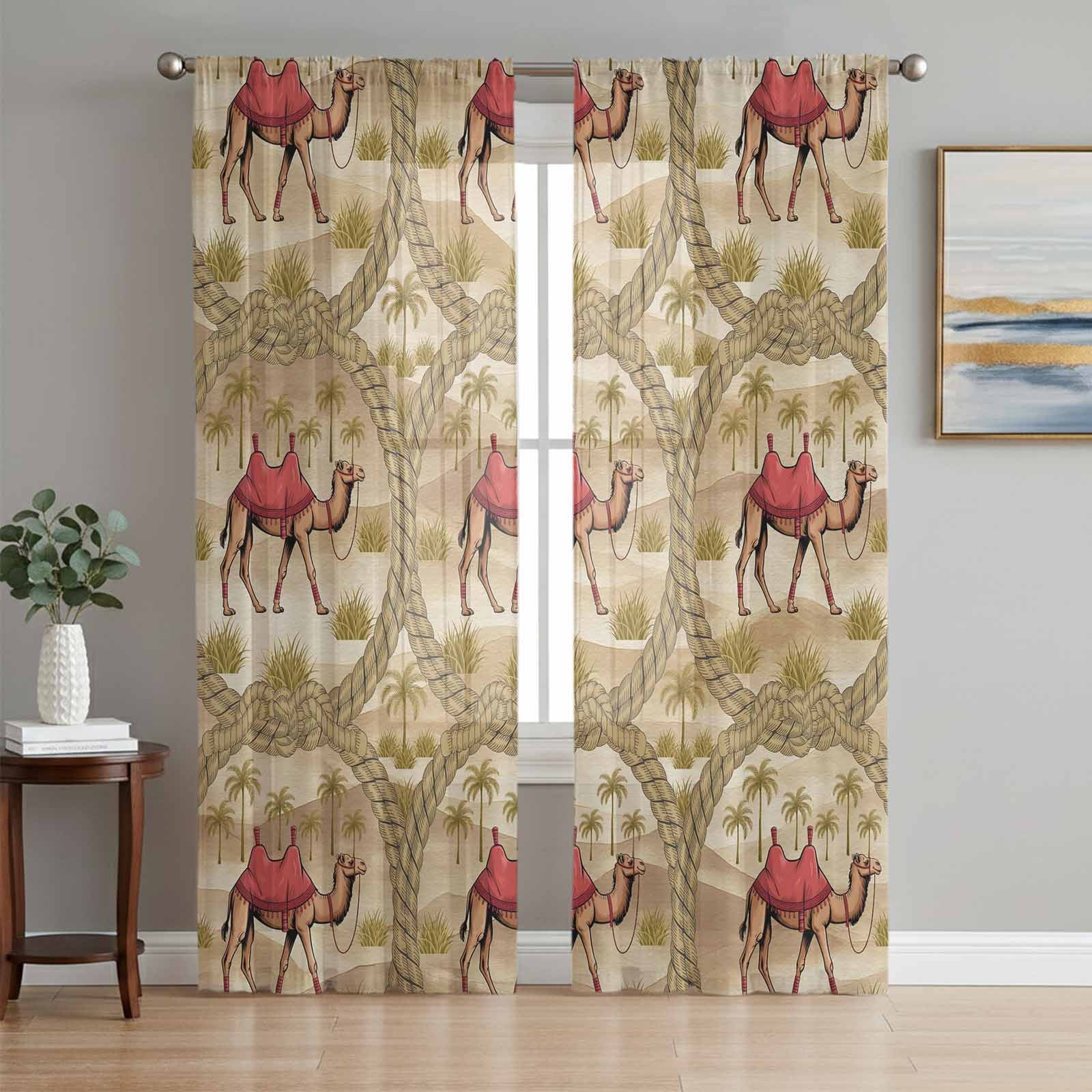 Desert Camels Sheer Curtains 108 Inch Length 2 Panels for Living Room ...