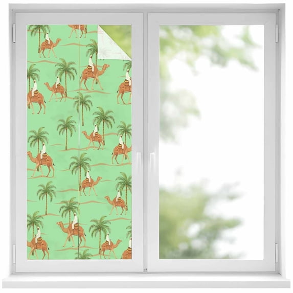 Desert Camels Window Privacy Film, Tropical Date Palm Trees Animal ...