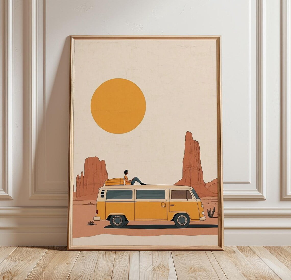 Desert Camper Van Poster Retro Road Trip Art Minimal Travel Decor ...