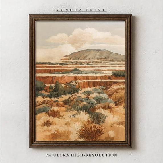Desert Canyon View Art, Earth Tone Landscape Poster, Wall Decor ...
