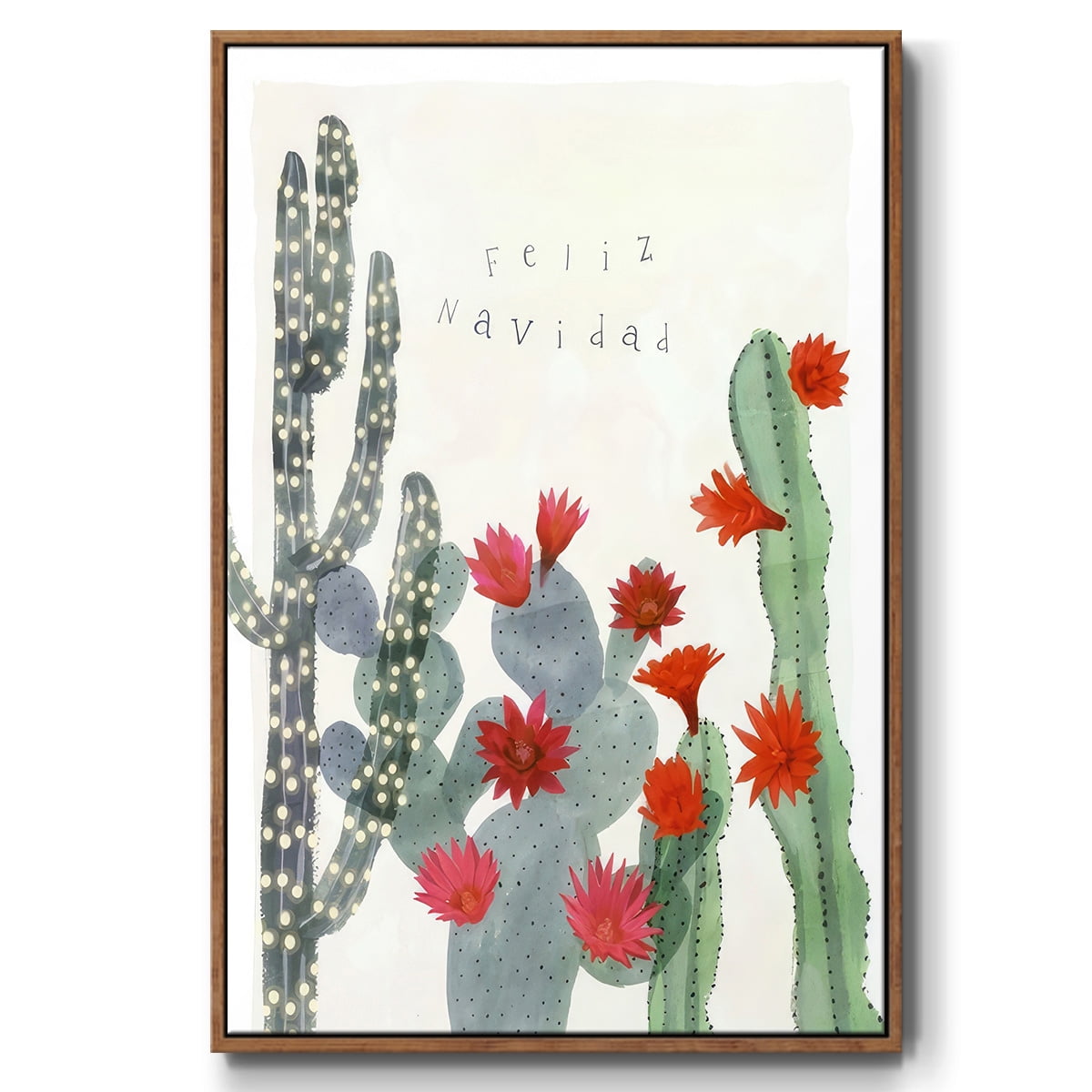 Desert Christmas Cactus II - Framed Gallery Wrapped Holiday Canvas - 17 ...