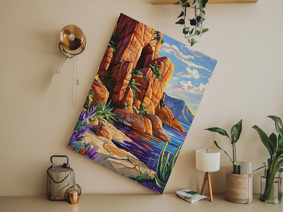 Desert Cliffside Ocean View Southwest Wall Art Poster, Unframed Size ...