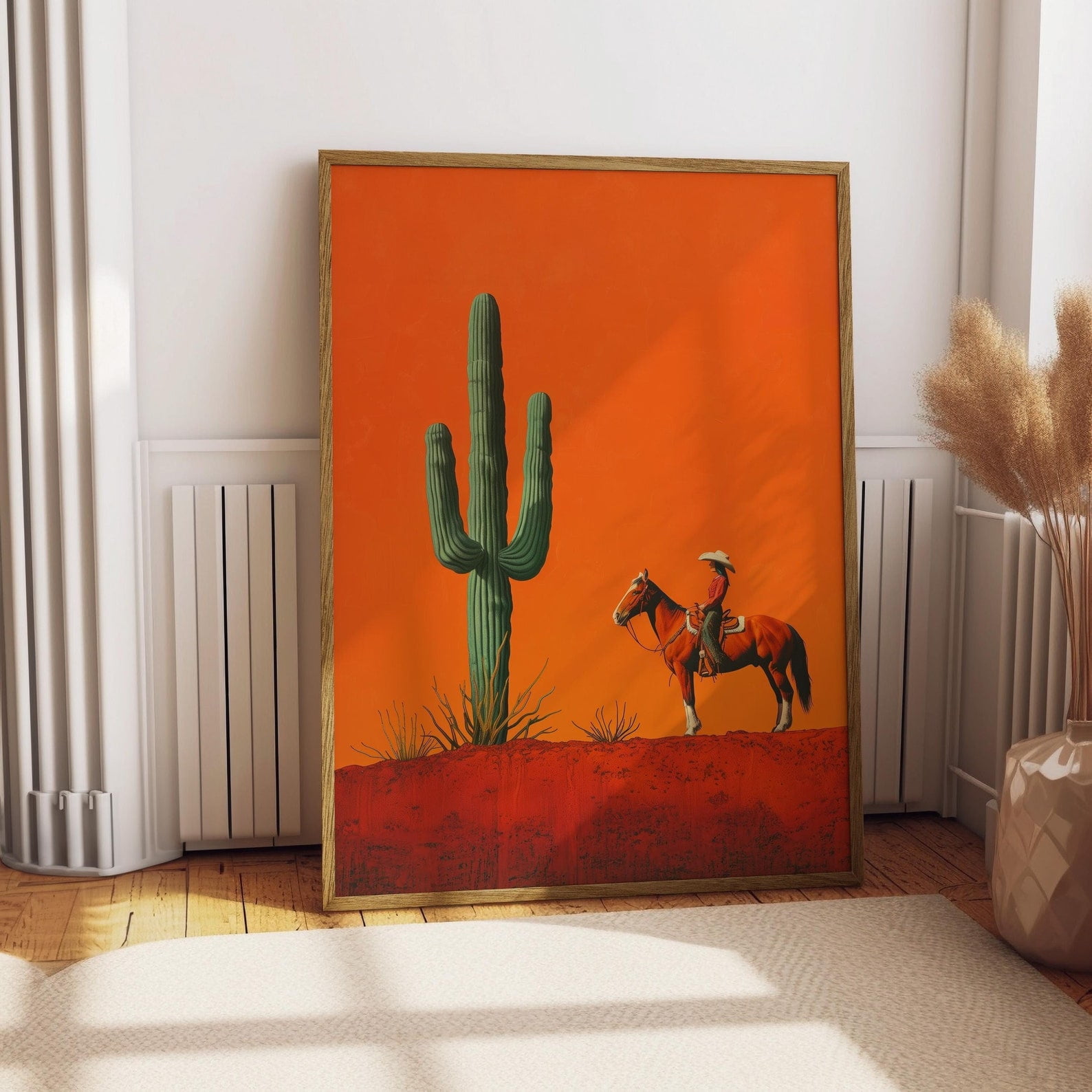 Desert Cowboy Horse Poster Art, Western Landscape Illustration Wall ...