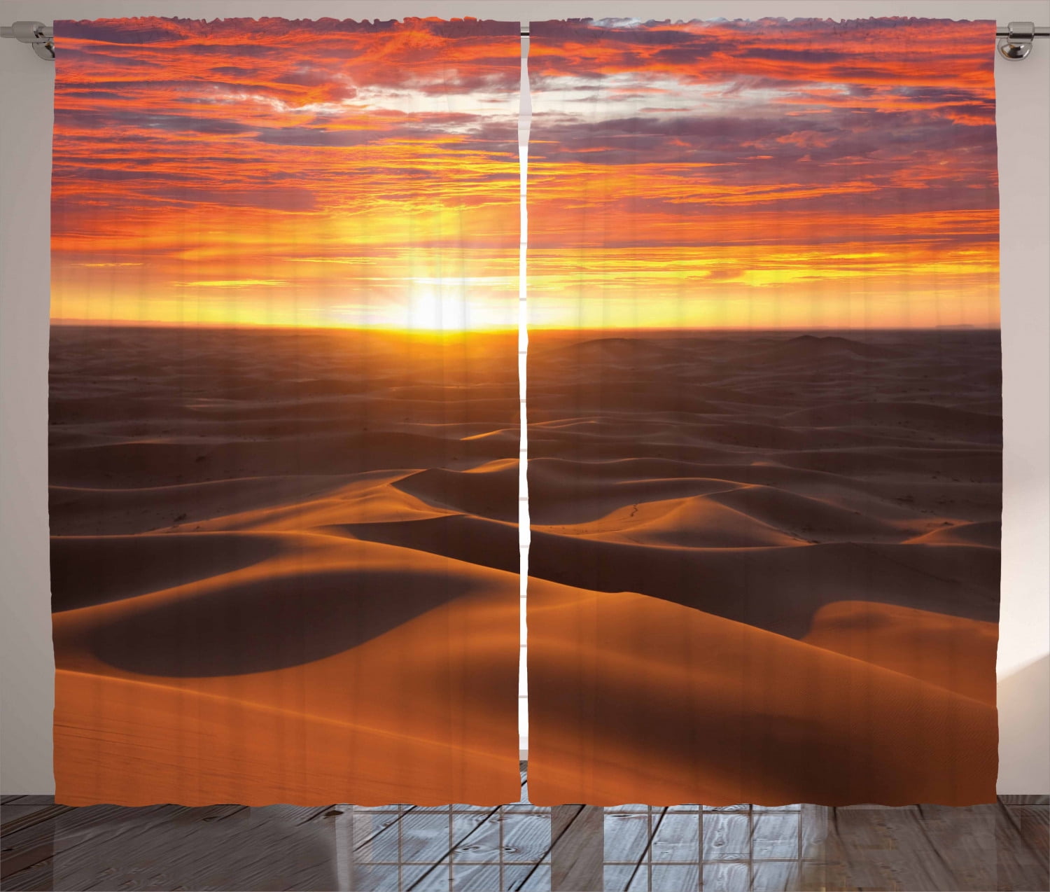 Ambesonne Desert Curtains 2 Panel Set, Dramatic Sunset Scenery, 108" x ...