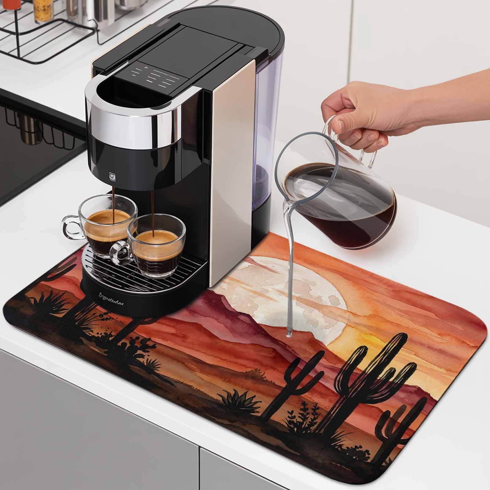 Desert Dish Drying Mats for Kitchen Counter, Nature Cactus Moon Red ...