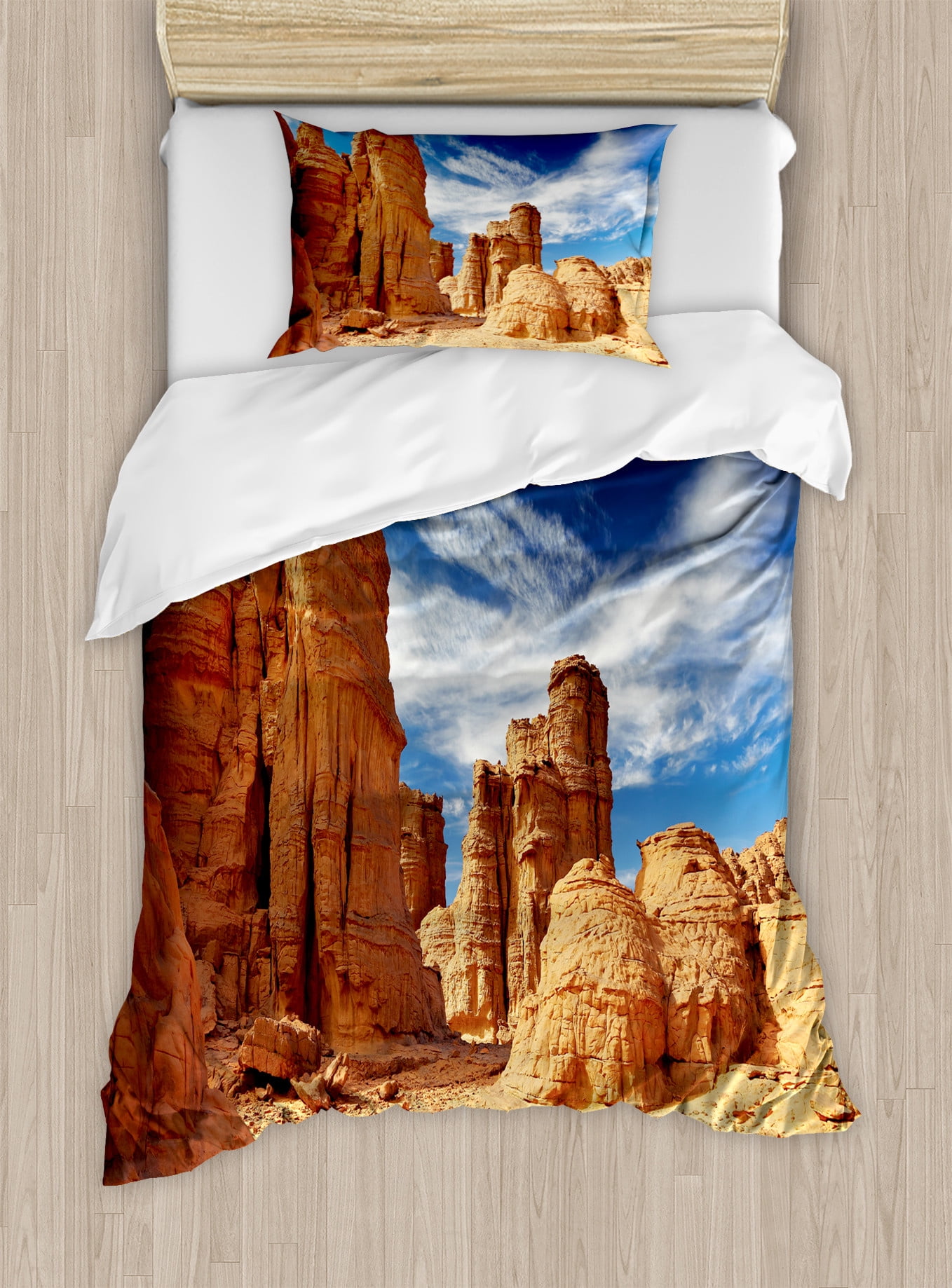 Desert Duvet Cover Set, Bizarre Sandstone Cliffs in Sahara Desert ...