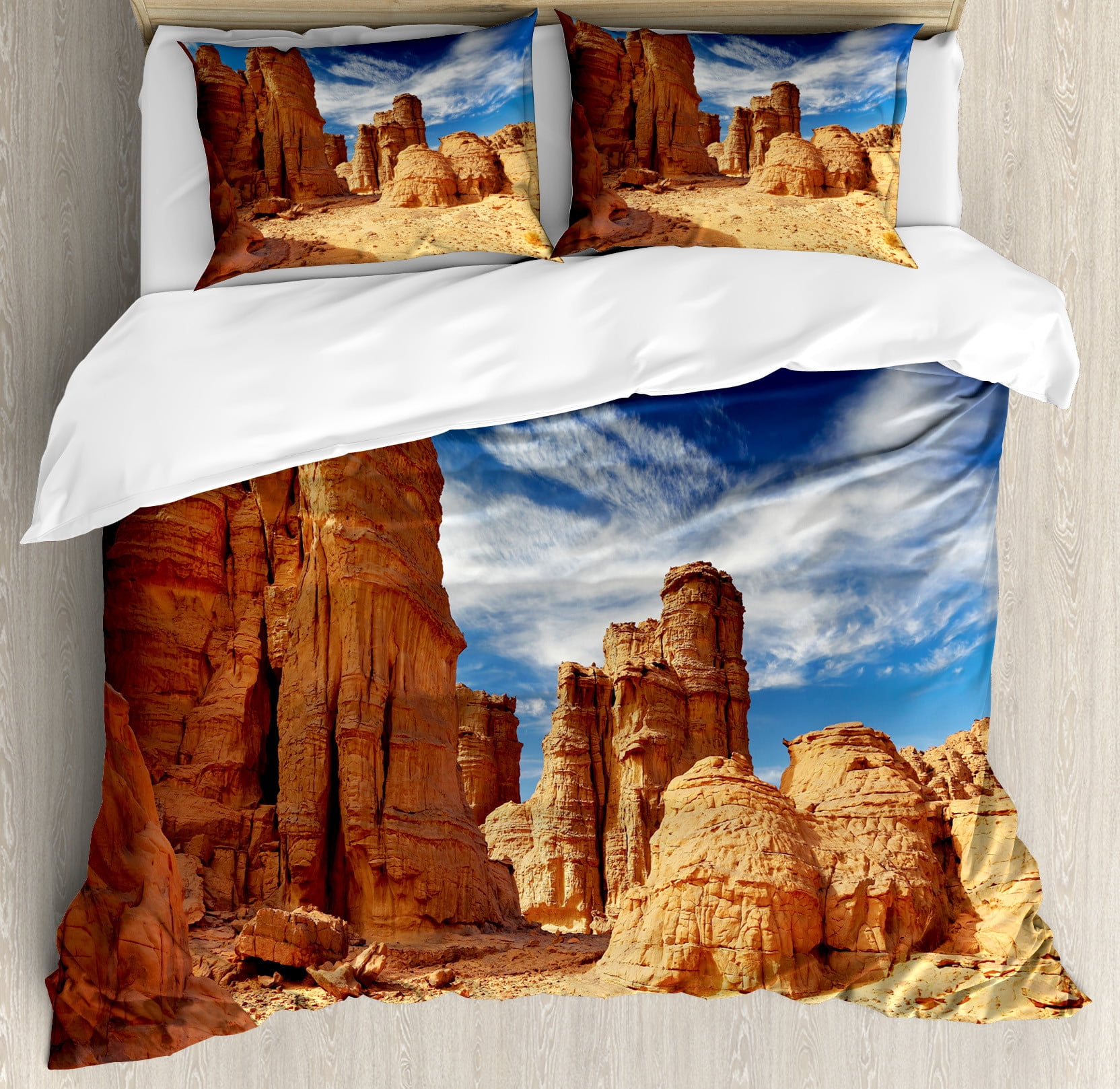 Desert Duvet Cover Set, Bizarre Sandstone Cliffs in Sahara Desert ...