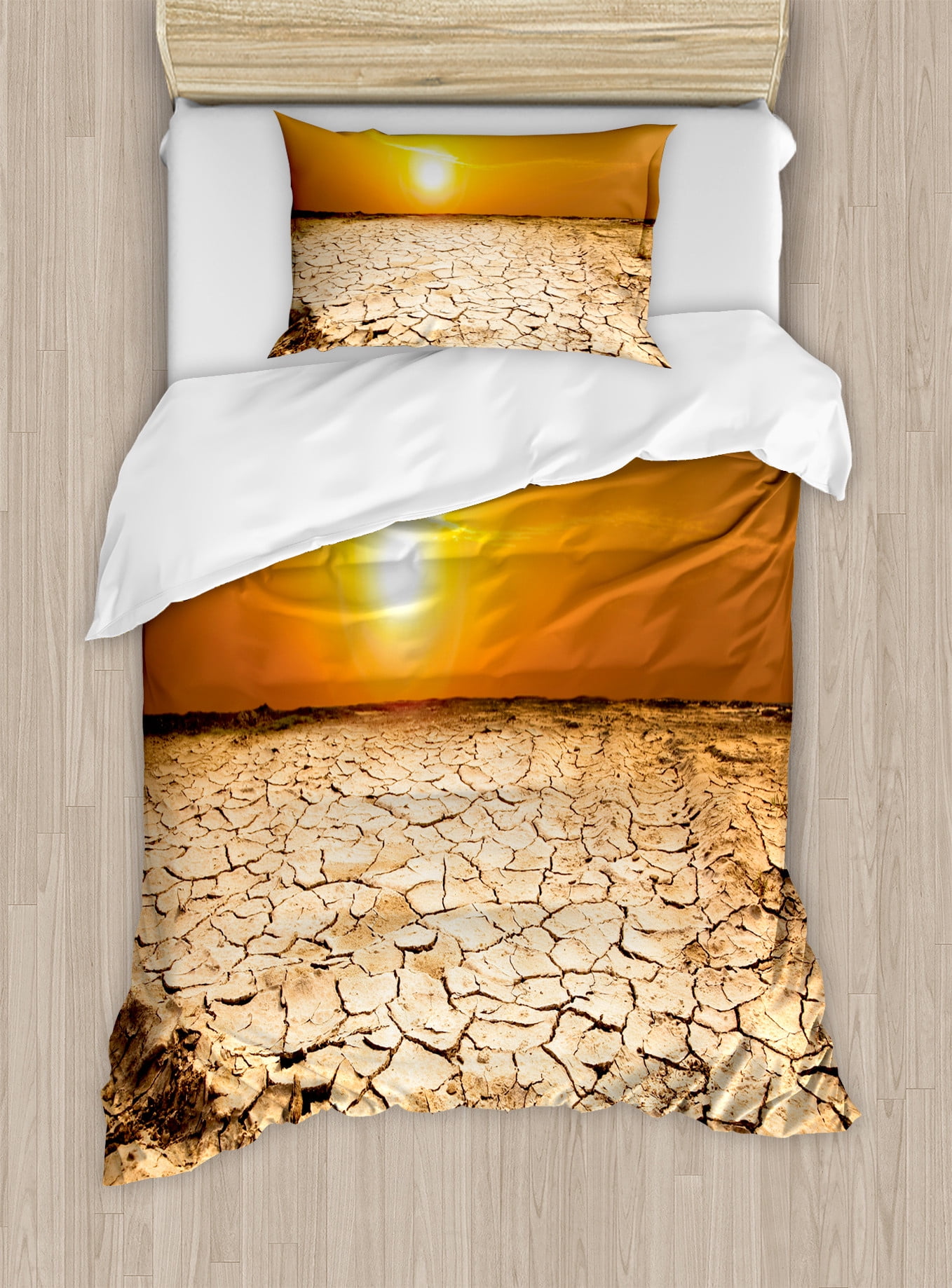Desert Duvet Cover Set, Drought Land and Hot Weather Climate Theme Sun ...