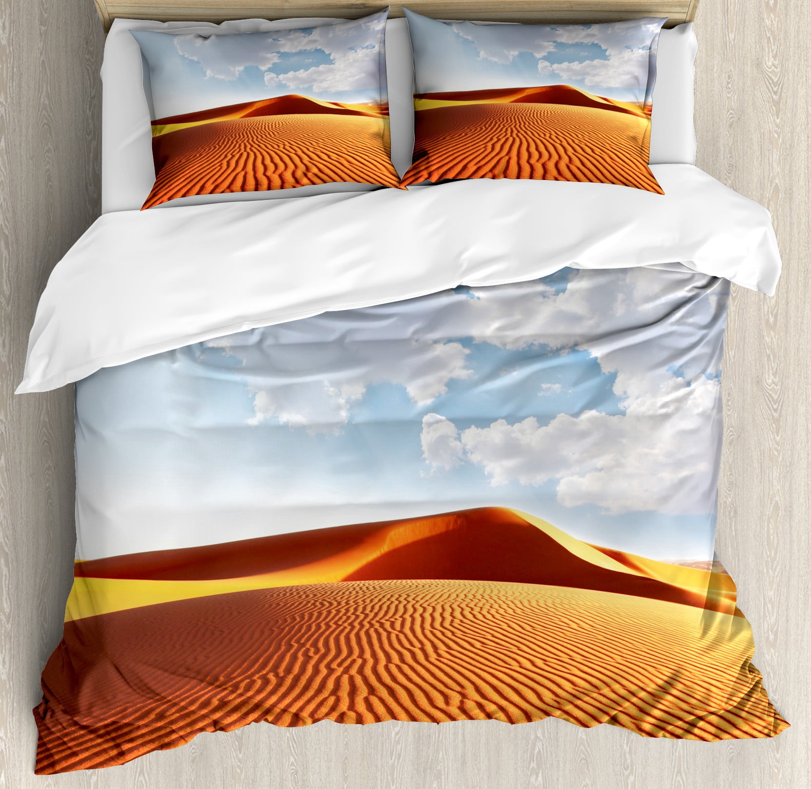 Desert Duvet Cover Set, Idyllic Landscape with Dunes Sunny Sky Clouds ...