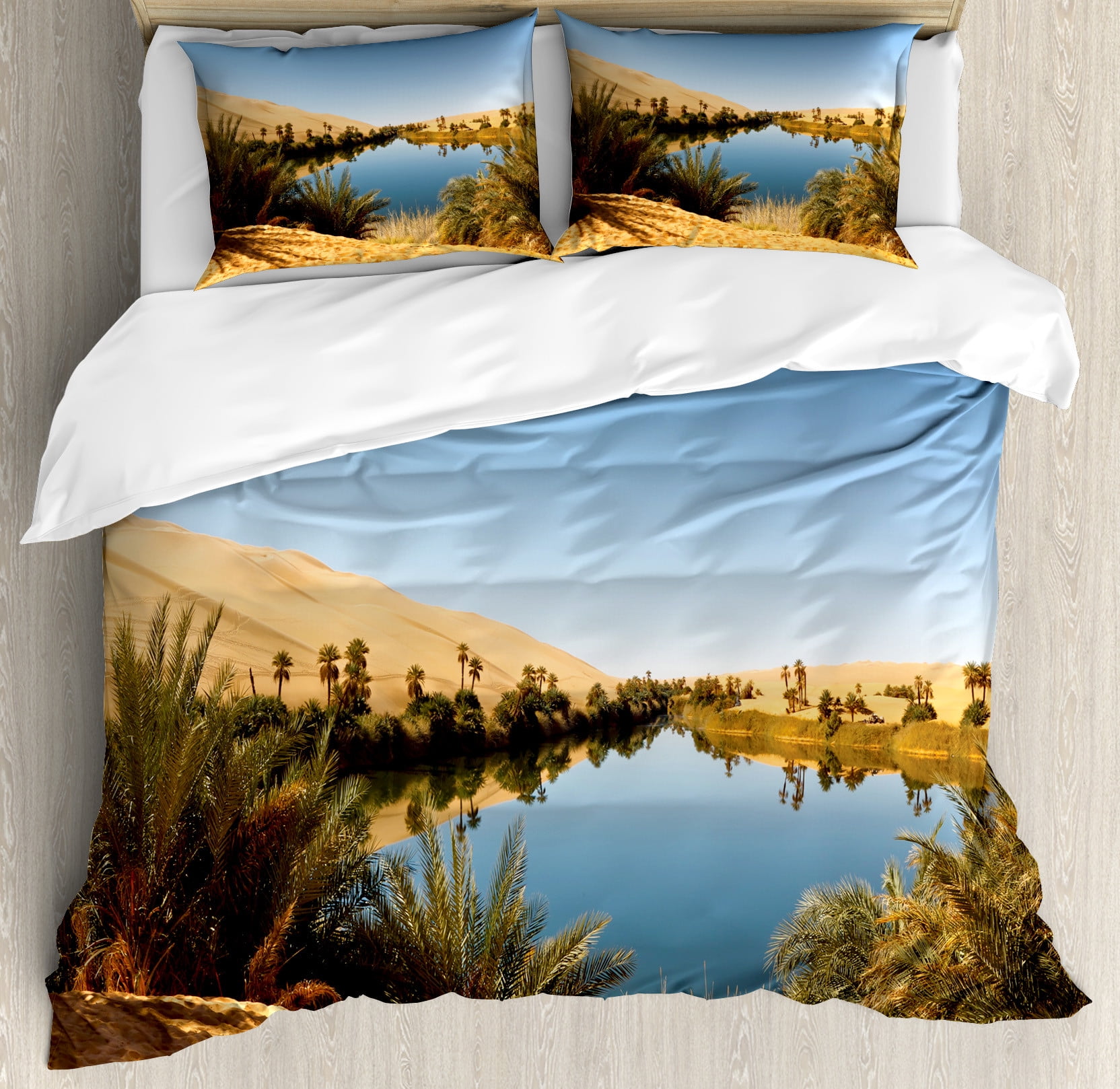 Desert Duvet Cover Set, Idyllic Oasis Awbari Sand Sea Sahara Libya Pond ...