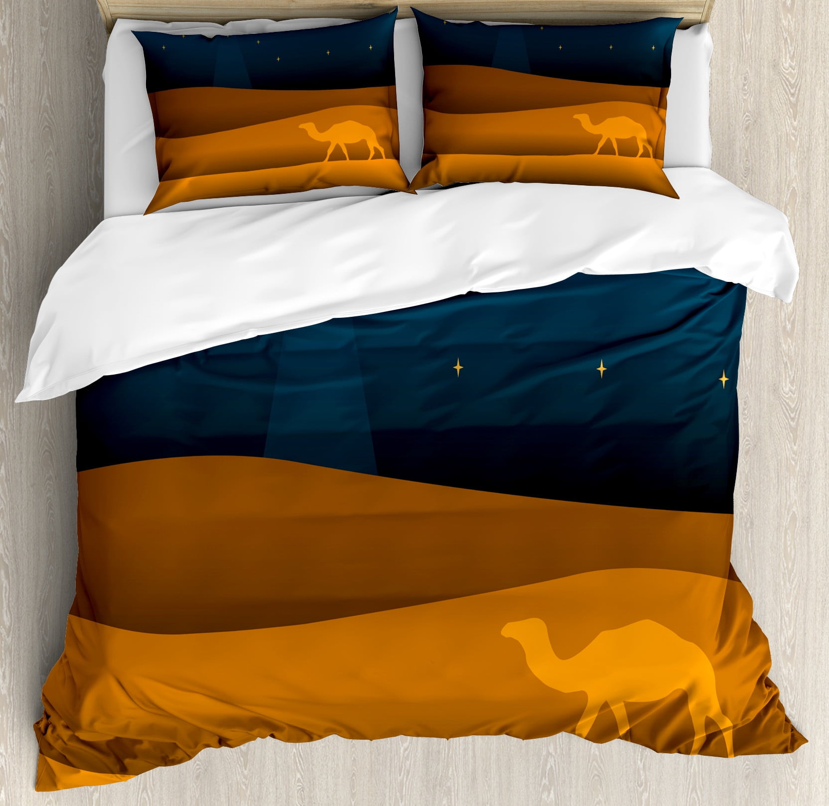 Desert Duvet Cover Set, Nighttime Dunes and a Camel Stars in the Sky ...