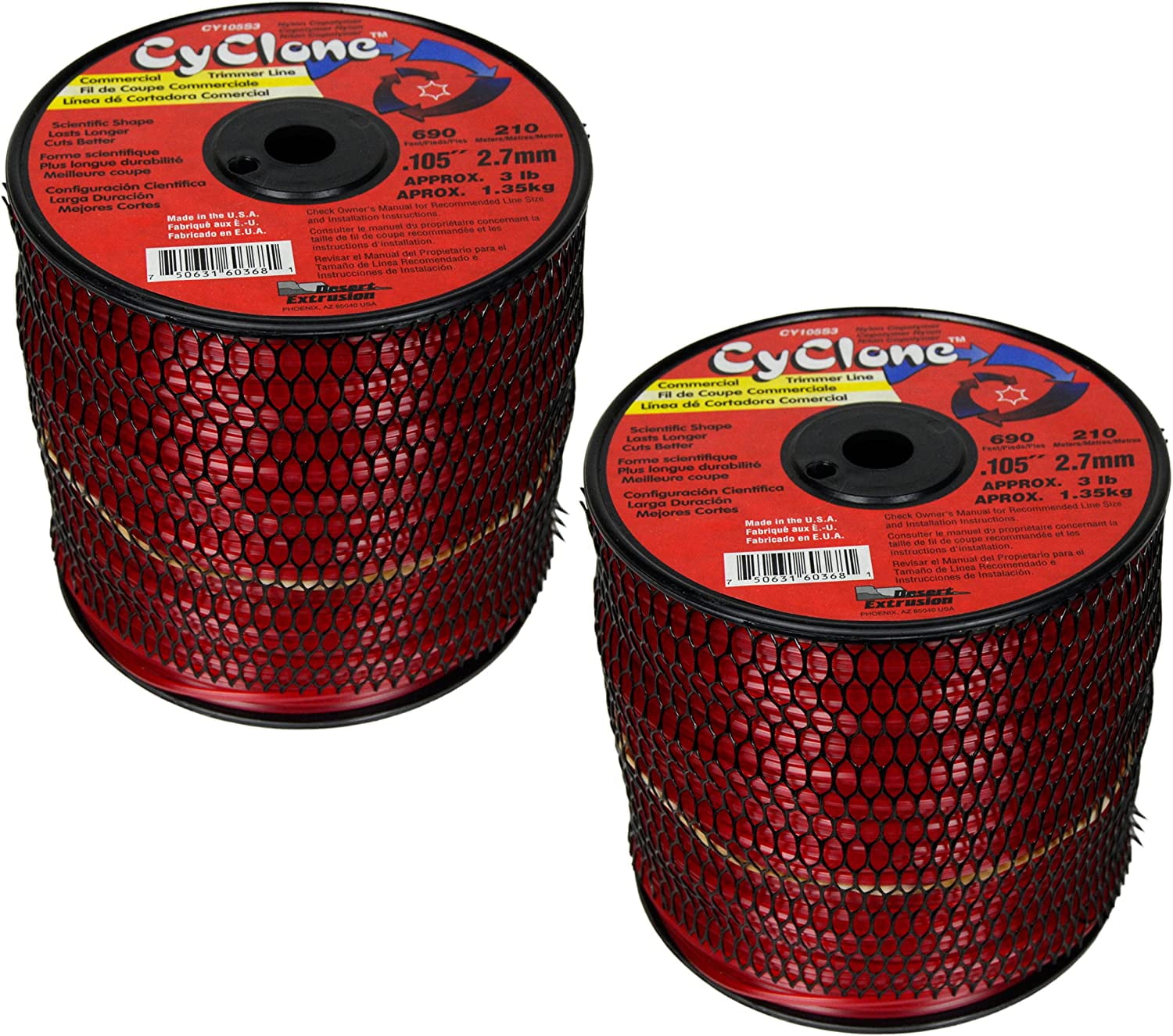 Desert Extrusion Cyclone CY105S3 .105" x690' Commercial Line Red [2 ...