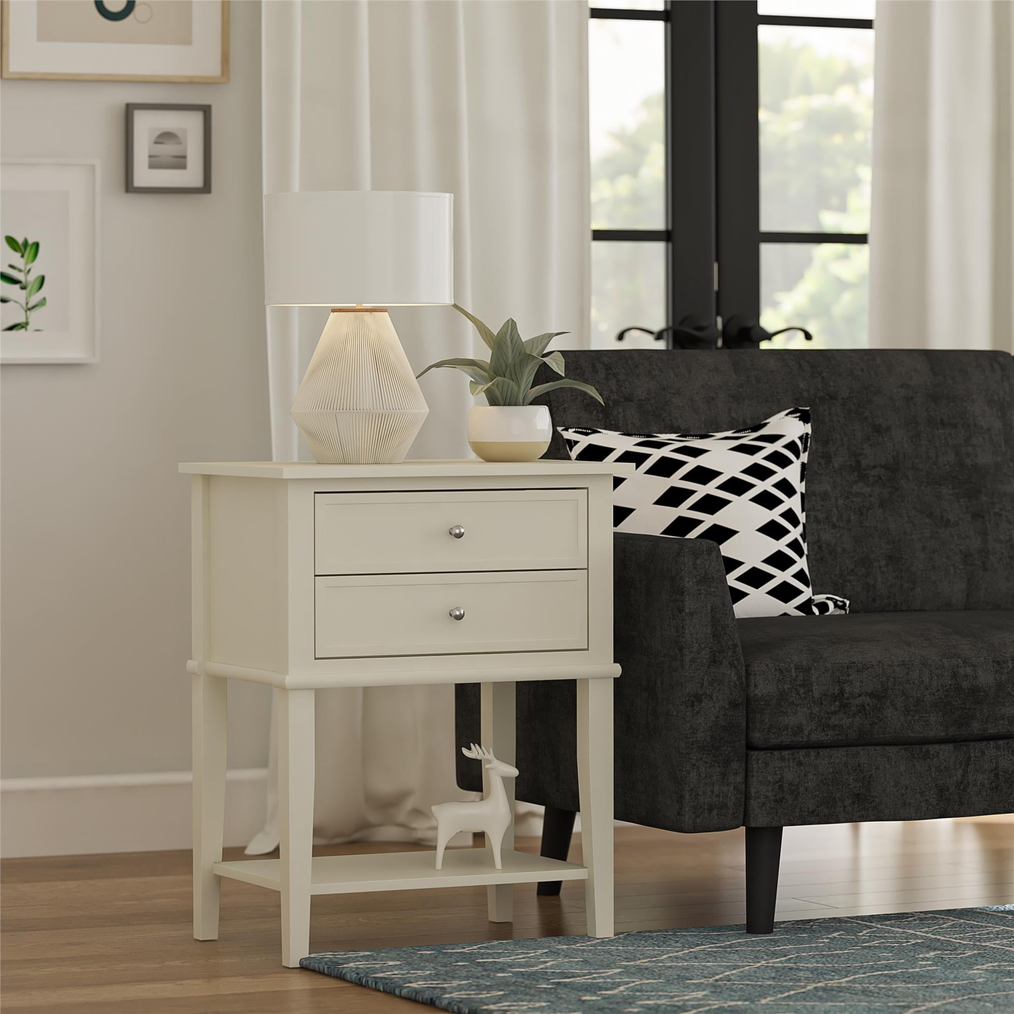 Desert Fields Eclectic Boho Accent Table with 2 Drawers, Soft White ...