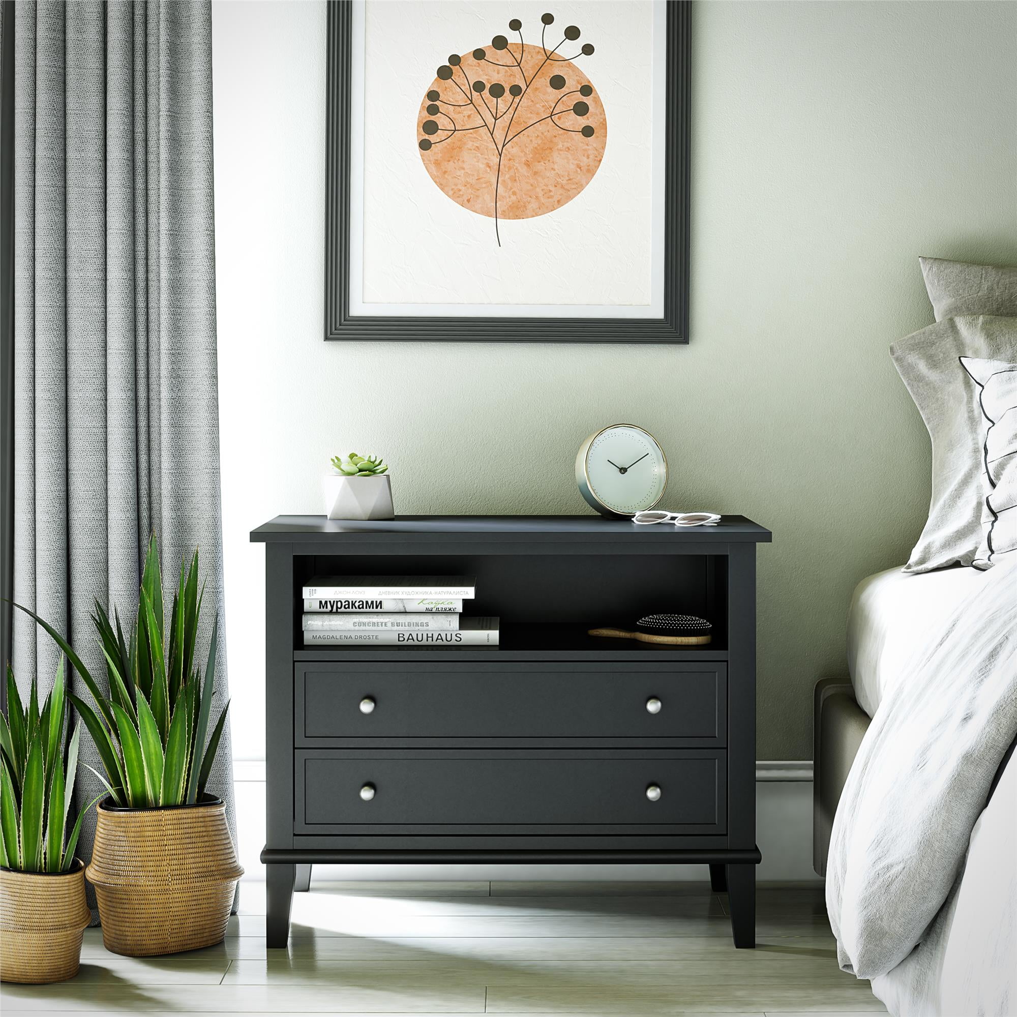 Ameriwood Eclectic Boho Nightstand and Bedside Accent Side Table with 2 ...