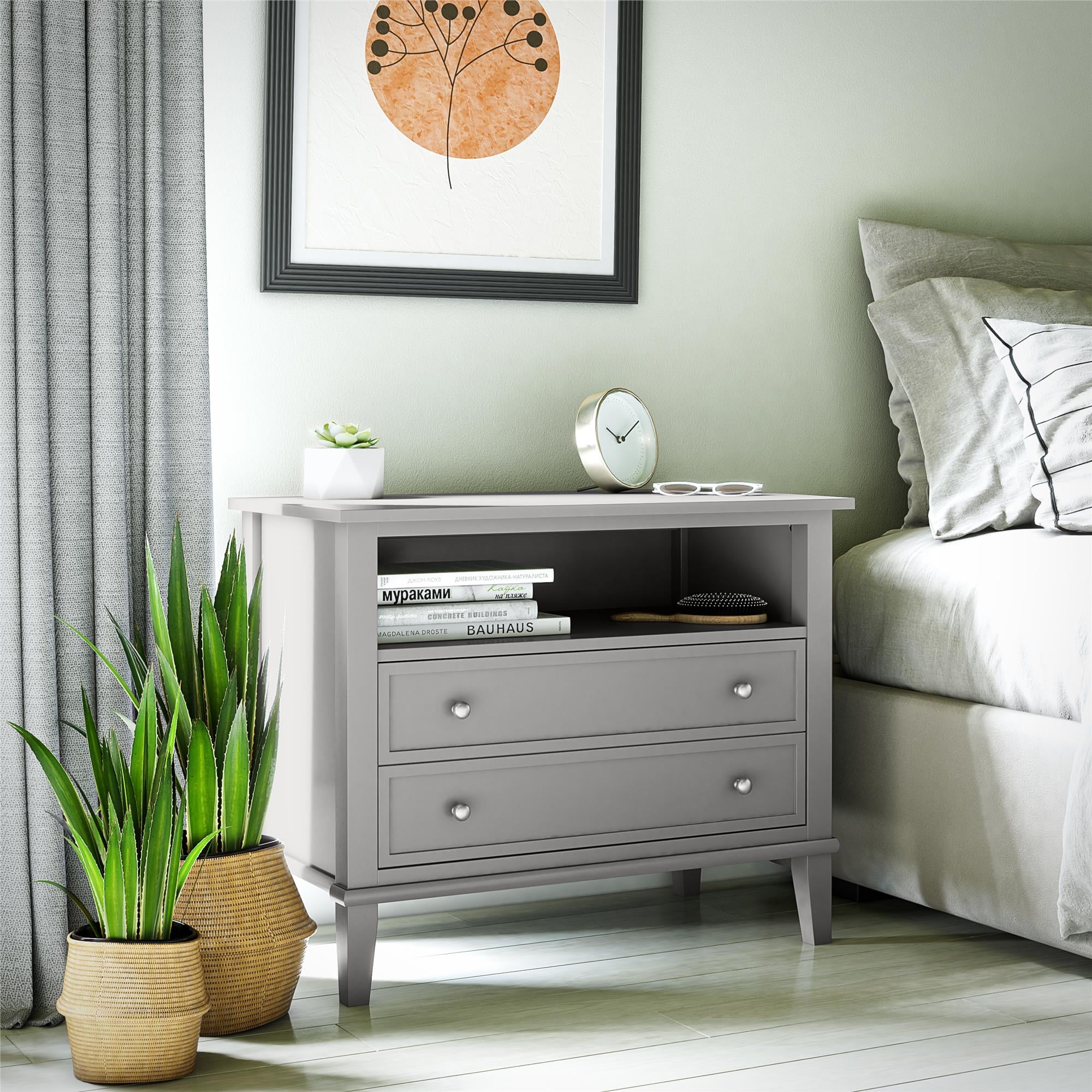 Desert Fields Eclectic Boho Wide Nightstand with Drawer, Gray - Walmart.com