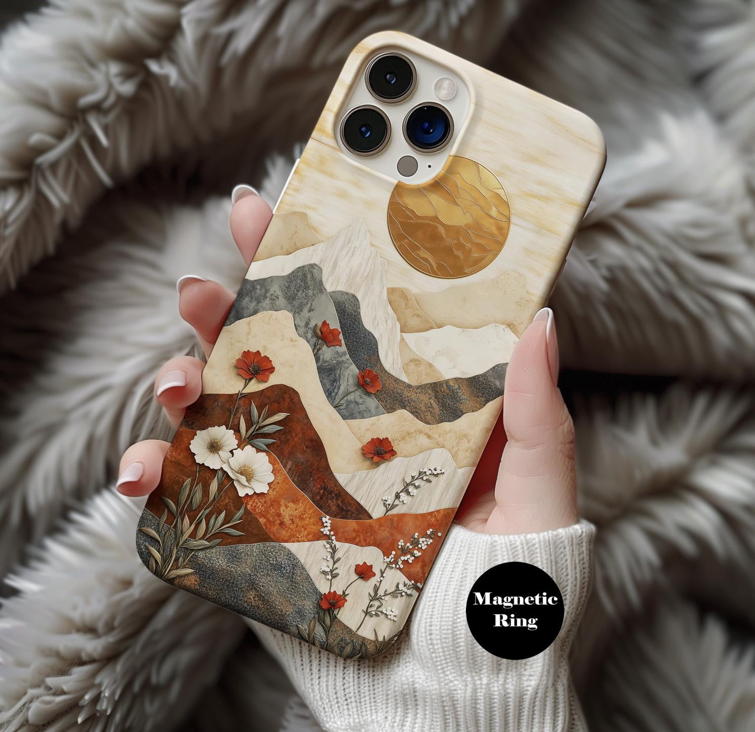Desert Floral Mountainscape Sunset Phone Case for iPhone 17 16 15 14 13 ...