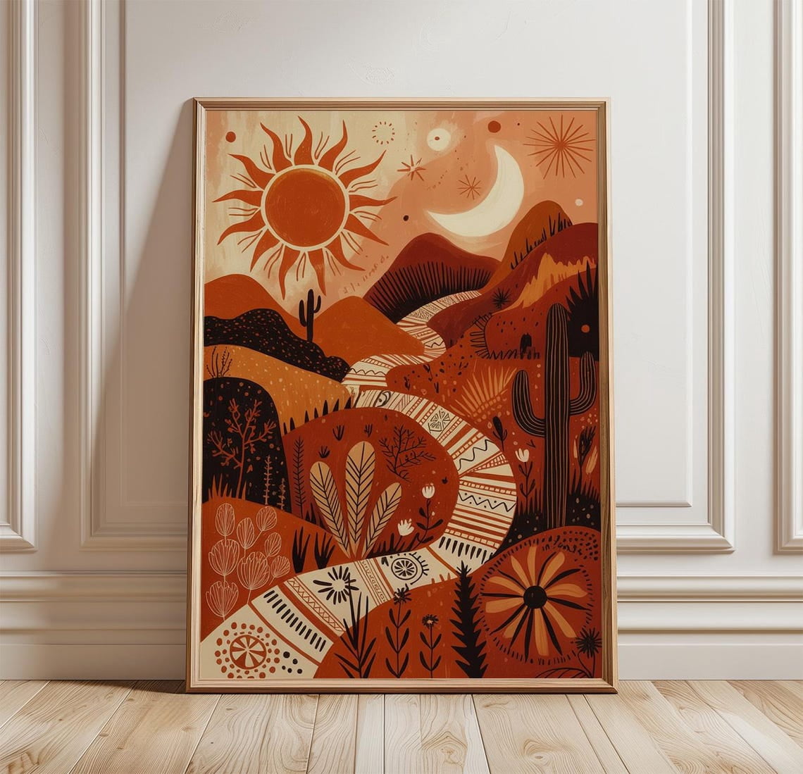 Desert Folk Landscape Warm Boho Wall Art Southwestern Nature Decor ...
