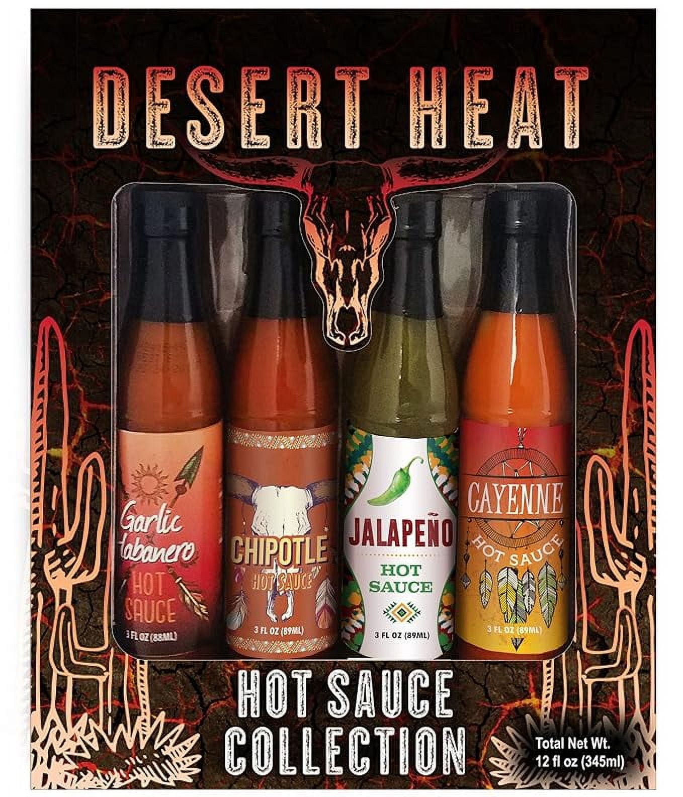 Desert Heat 4 pc Hot Sauce Pack with Garlic Habanero, Chipotle ...
