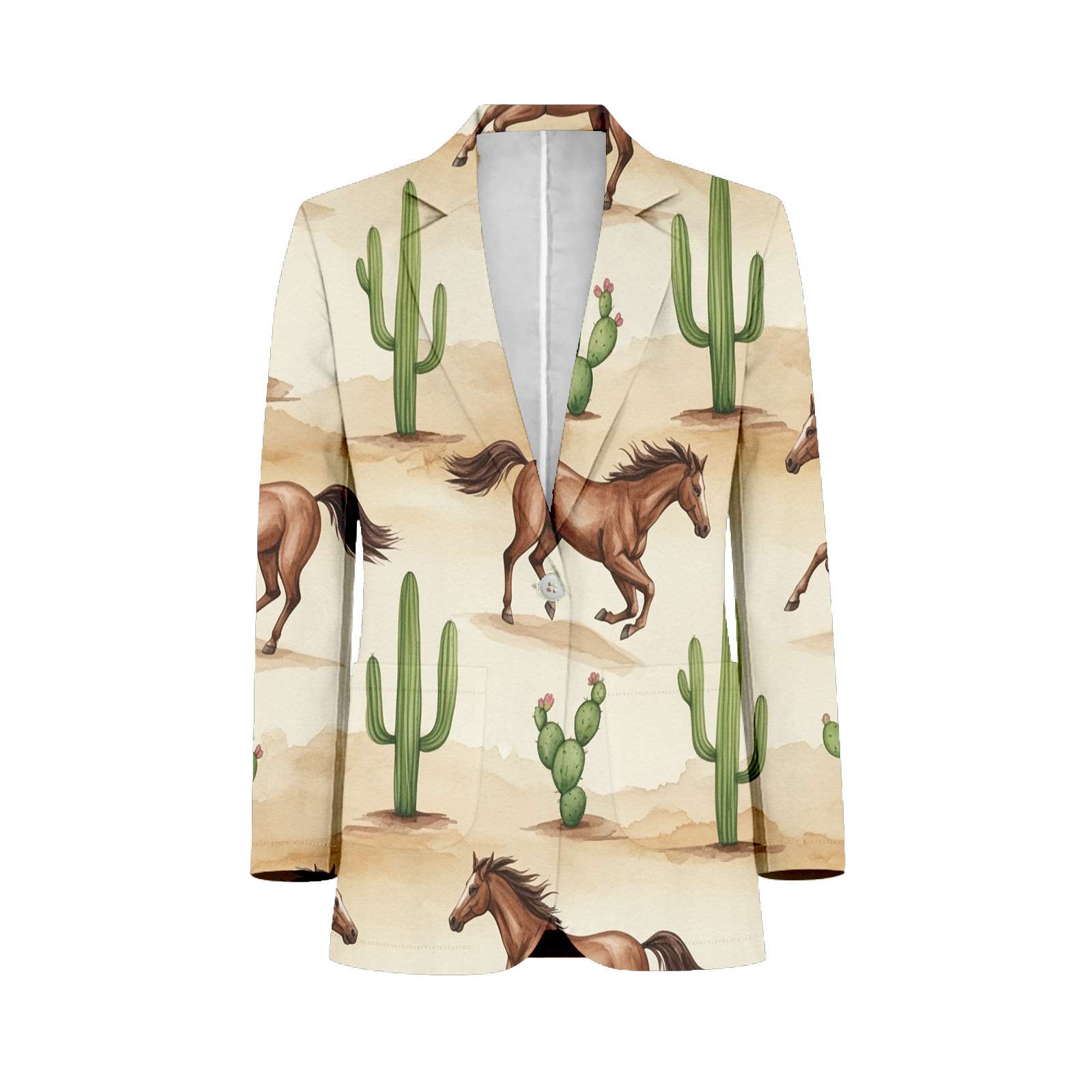Desert Horses Cacti Print Mens Suits Shawl Collar Slim Fit Suit Mens ...