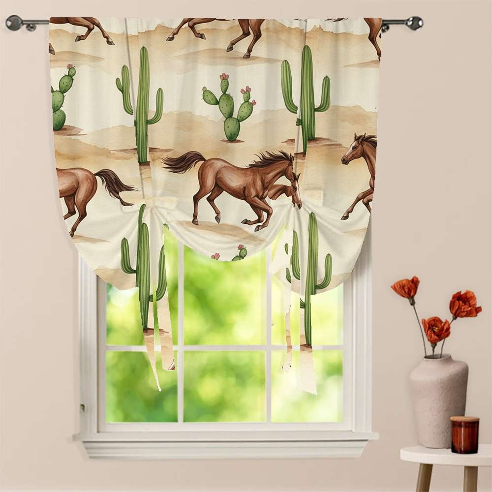 Desert Horses Cacti Print Window Curtain for Living Room Roman Curtain ...