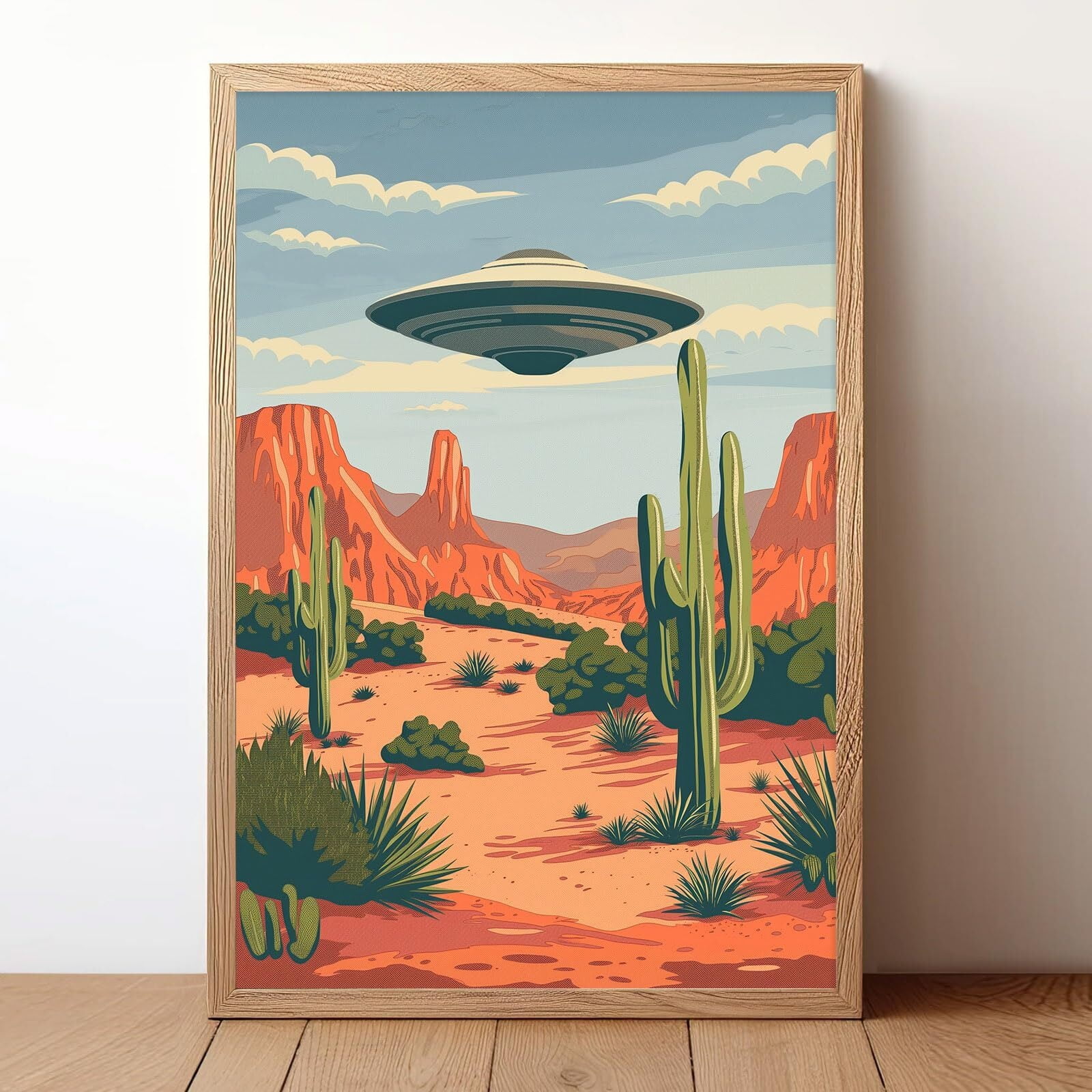 Desert Landscape Canvas Wall Art Flying Saucer Poster Alien Abduction ...