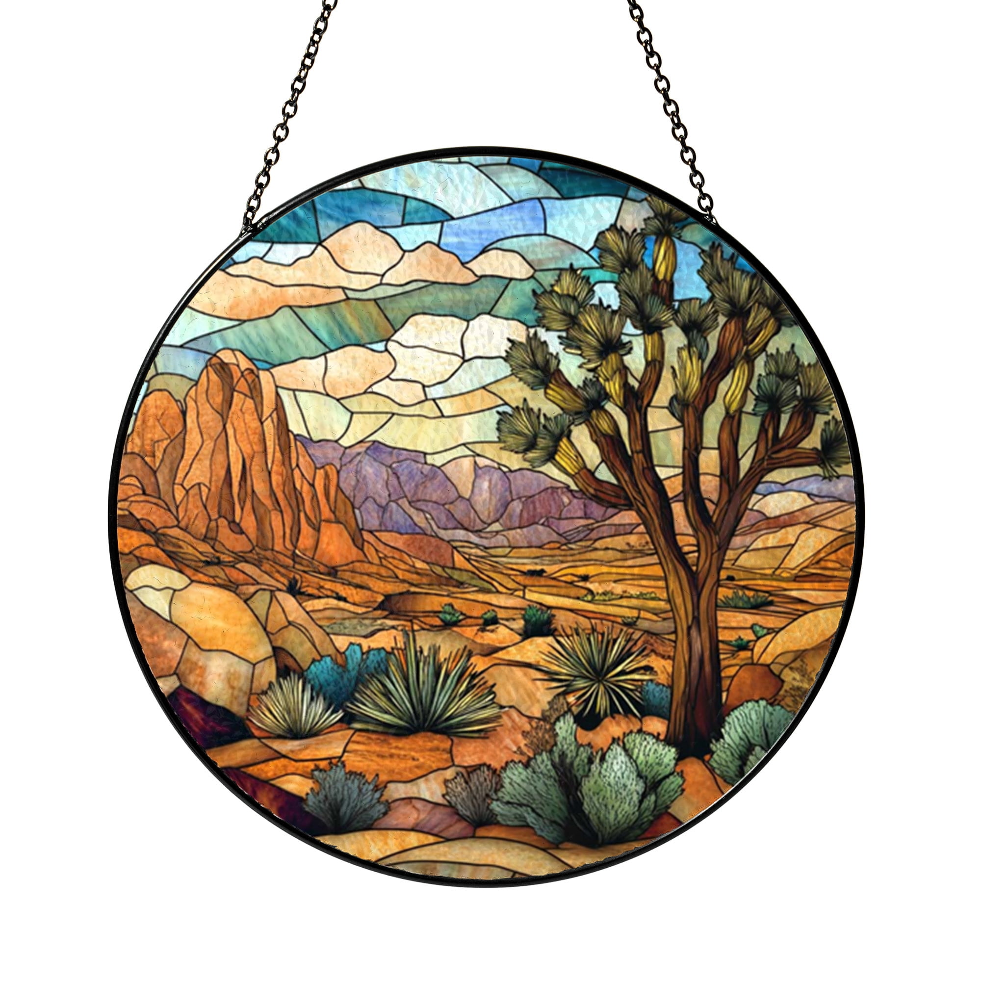 Desert Landscape with Yucca Tree Stained Glass Suncatcher, Southwestern ...