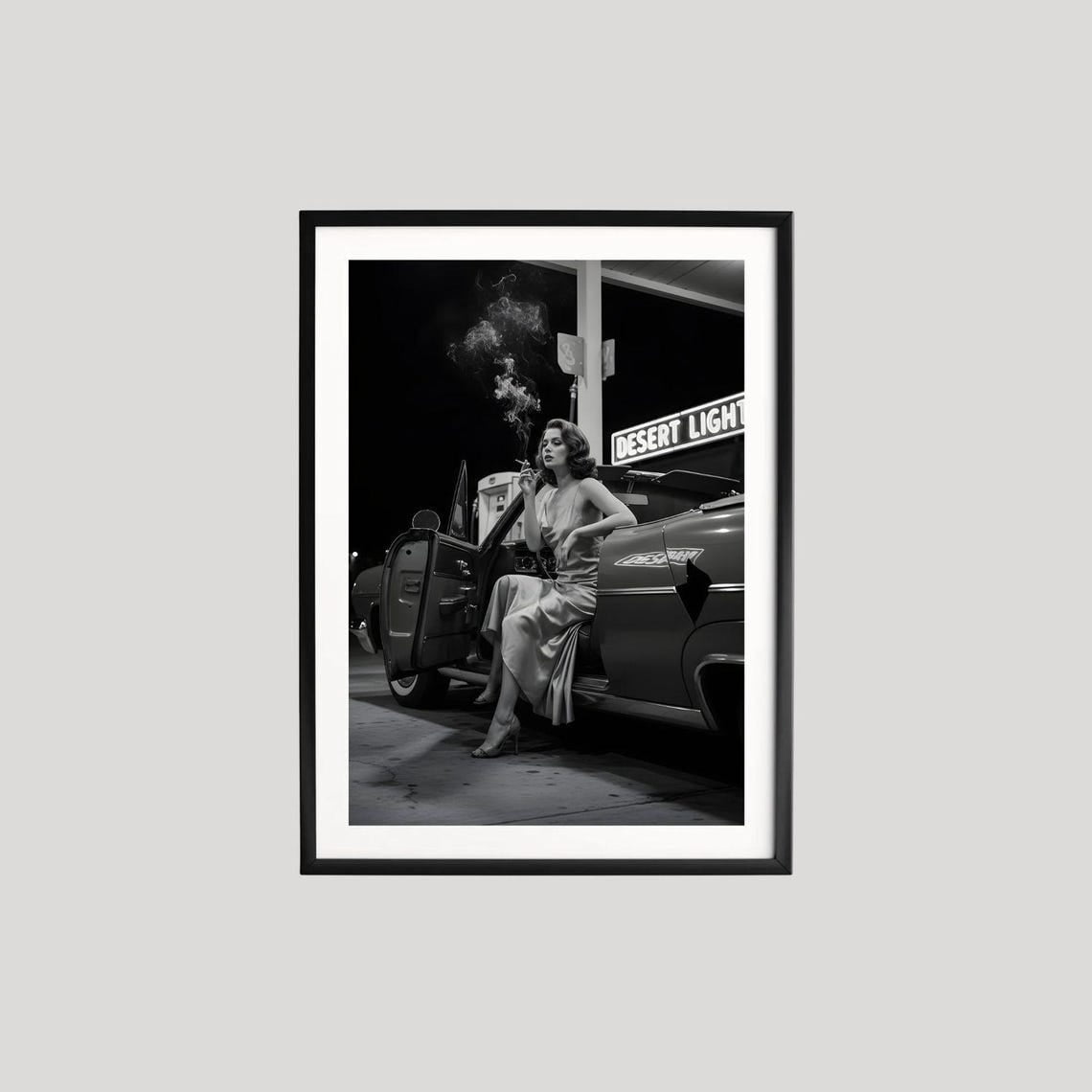 Desert Light Motel Retro Woman Photography Vintage Car Wall Art Black ...