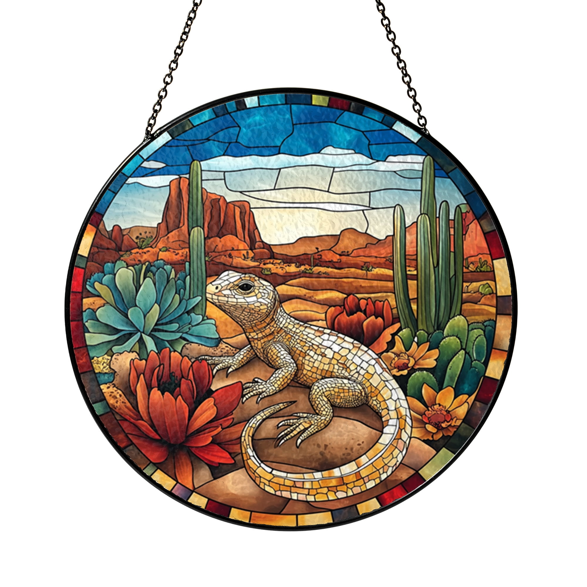 Desert Lizard Theme Fantasy Stained Glass Window Hanging, Decorative ...