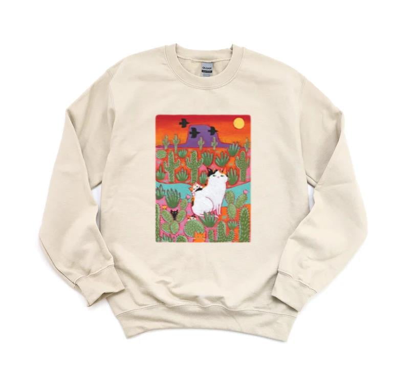 Desert Mom Kittens Warm Animal Art Feline Kitty Cat Cute Sweet Cactus ...