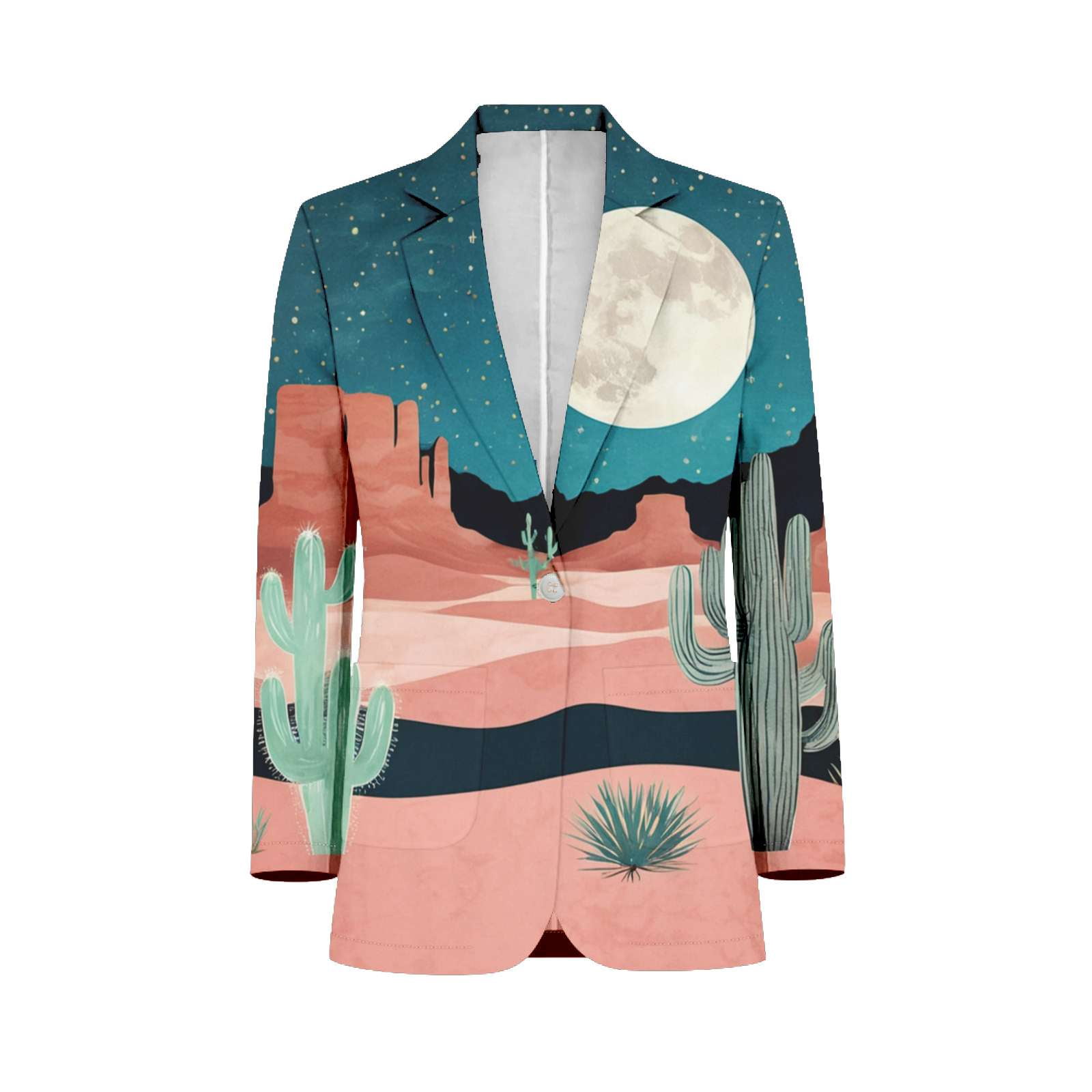 Desert Moon Night Cactus Customized Men's Suits full man Shawl Collar ...