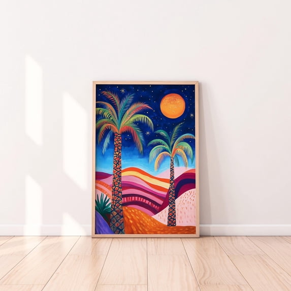 Desert Night Landscape Eclectic Tropical Palm Trees Decor, Unframed ...