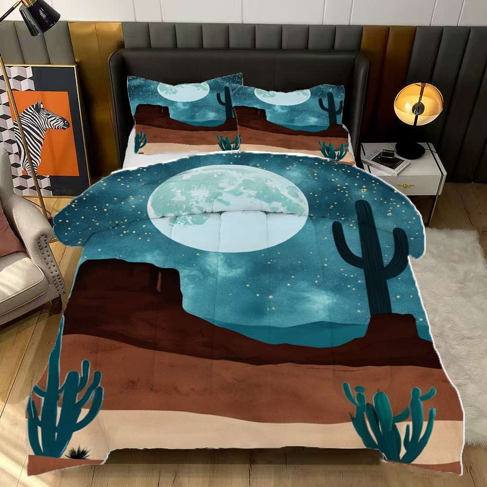 Desert Night Sky Cactus Comforter Set Queen Size Bedding Set For Travl ...