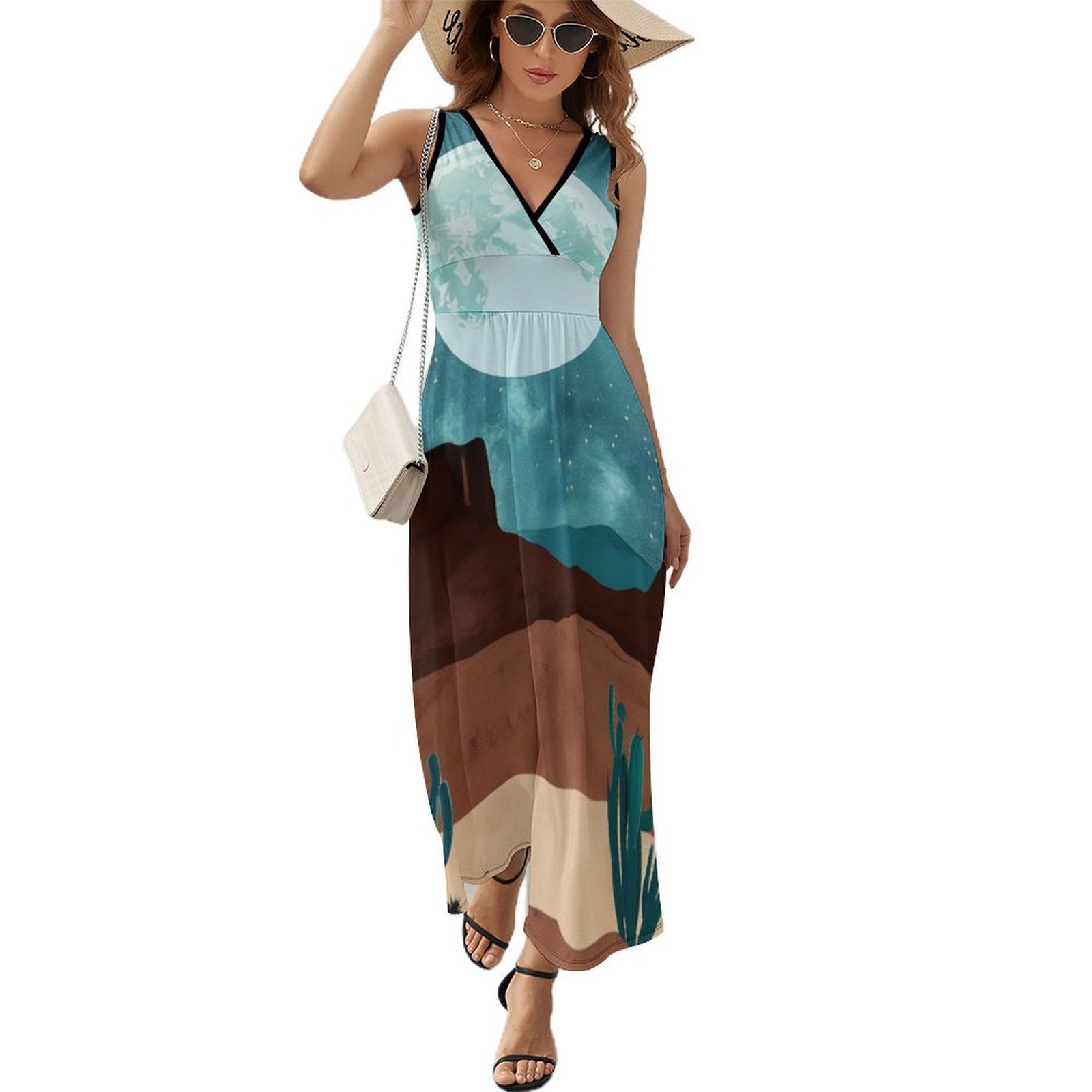 Desert Night Sky Cactus Dress Fashion Boho Beach Long Dresses Female ...
