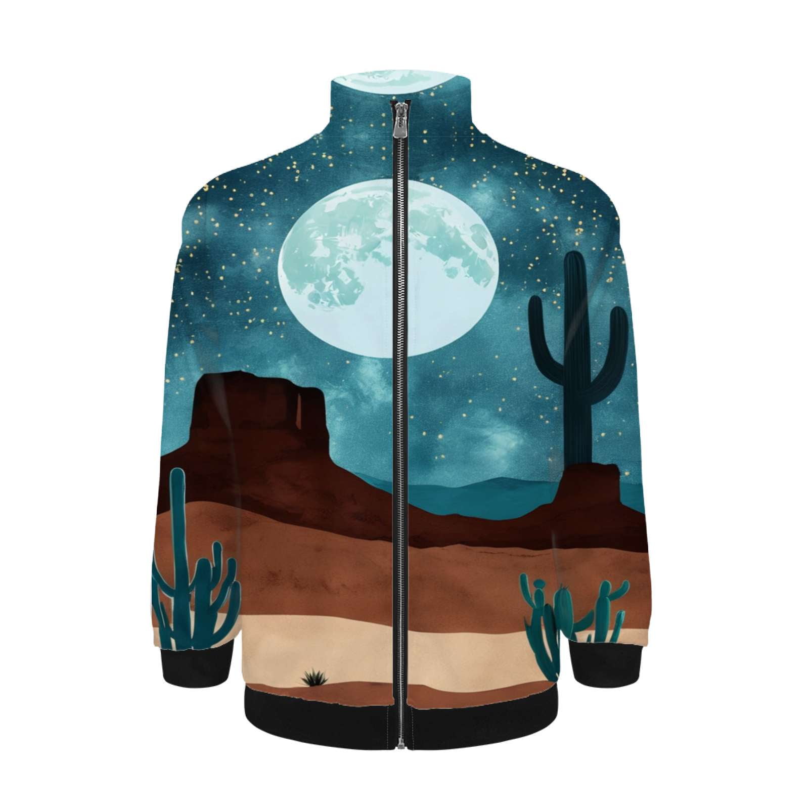 Desert Night Sky Cactus Jacket Men's Street Cool Long Sleeves Coat ...