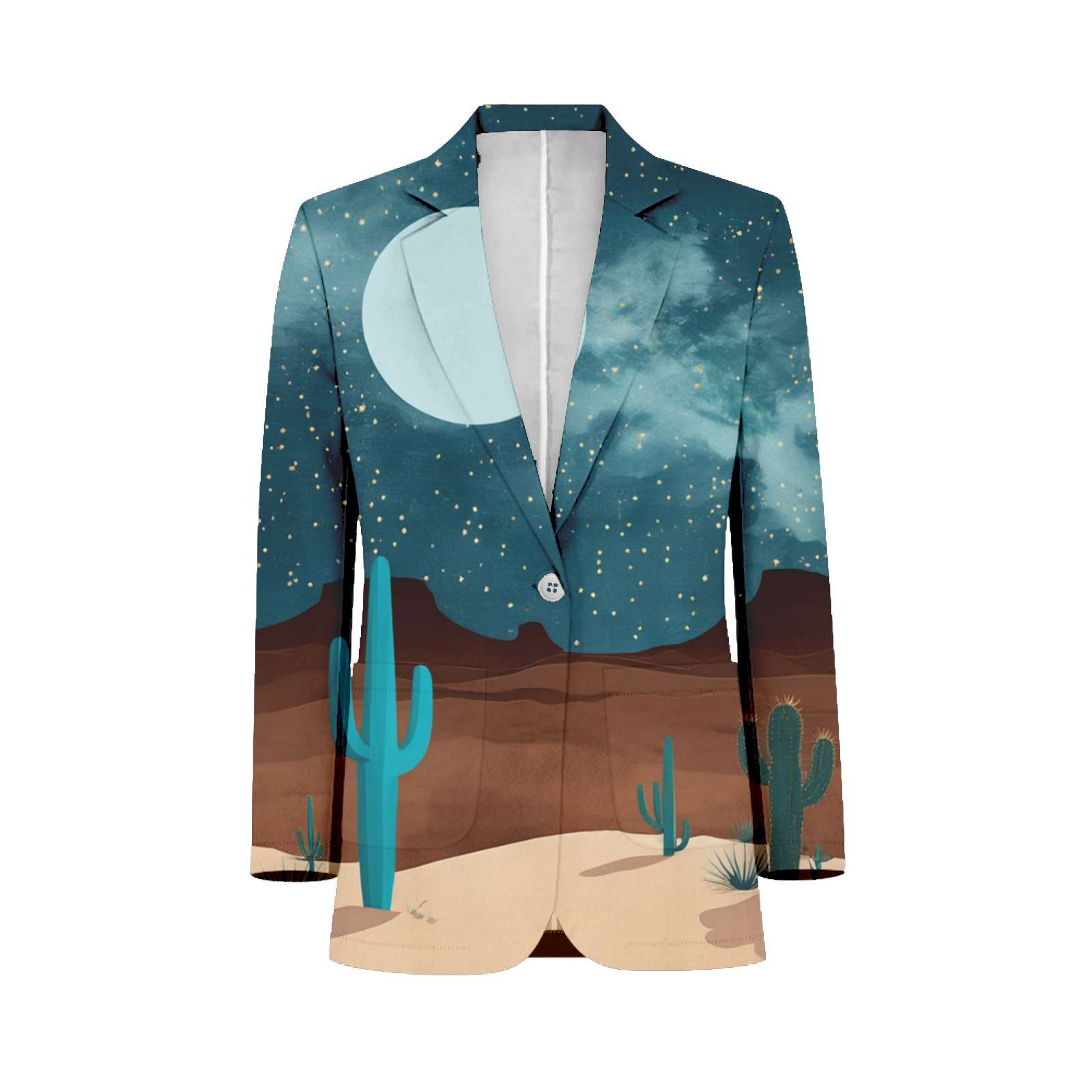 Desert Night Sky Cactus Mens Suits Shawl Collar Slim Fit Suit Mens ...