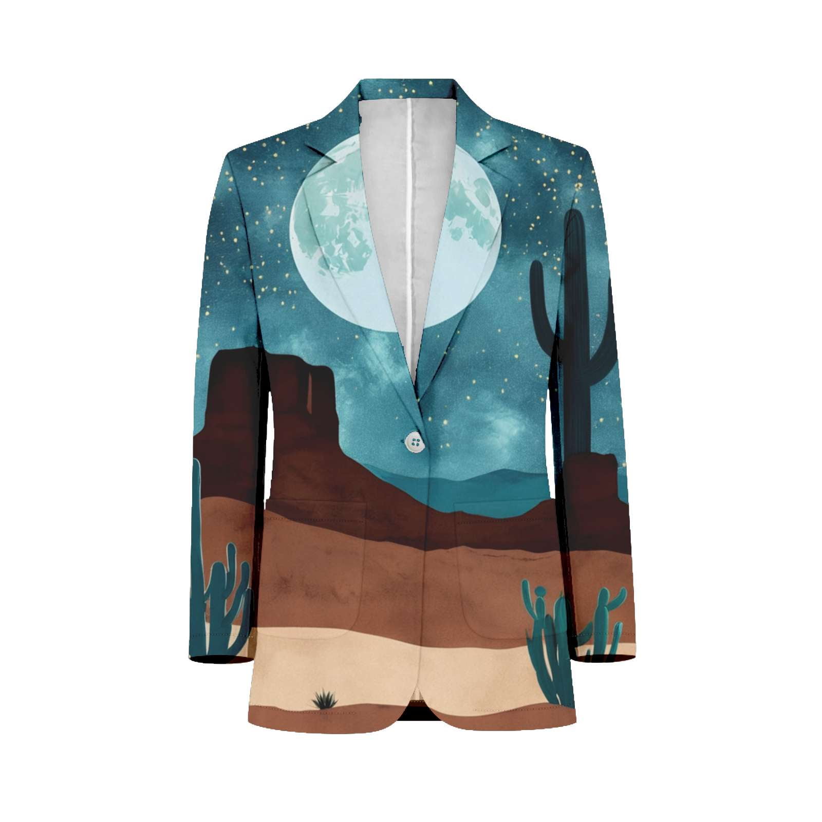 Desert Night Sky Cactus Mens Suits Shawl Collar Slim Fit Suit Mens ...