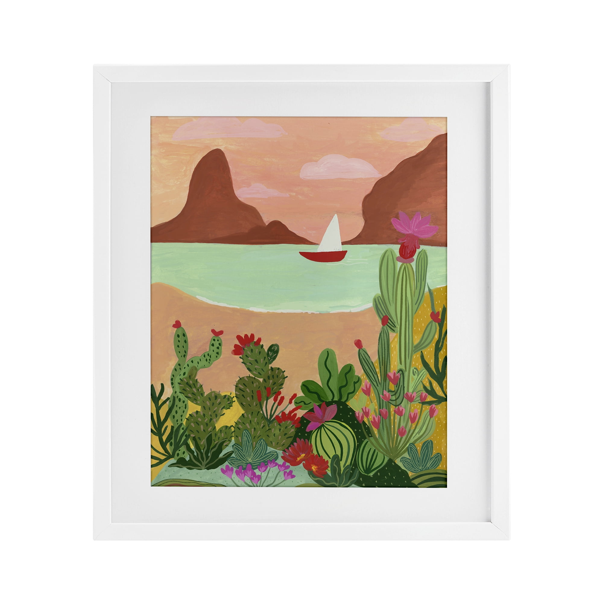 Desert Oasis Boat White Framed Print Under Glass, design by Nabeela ...